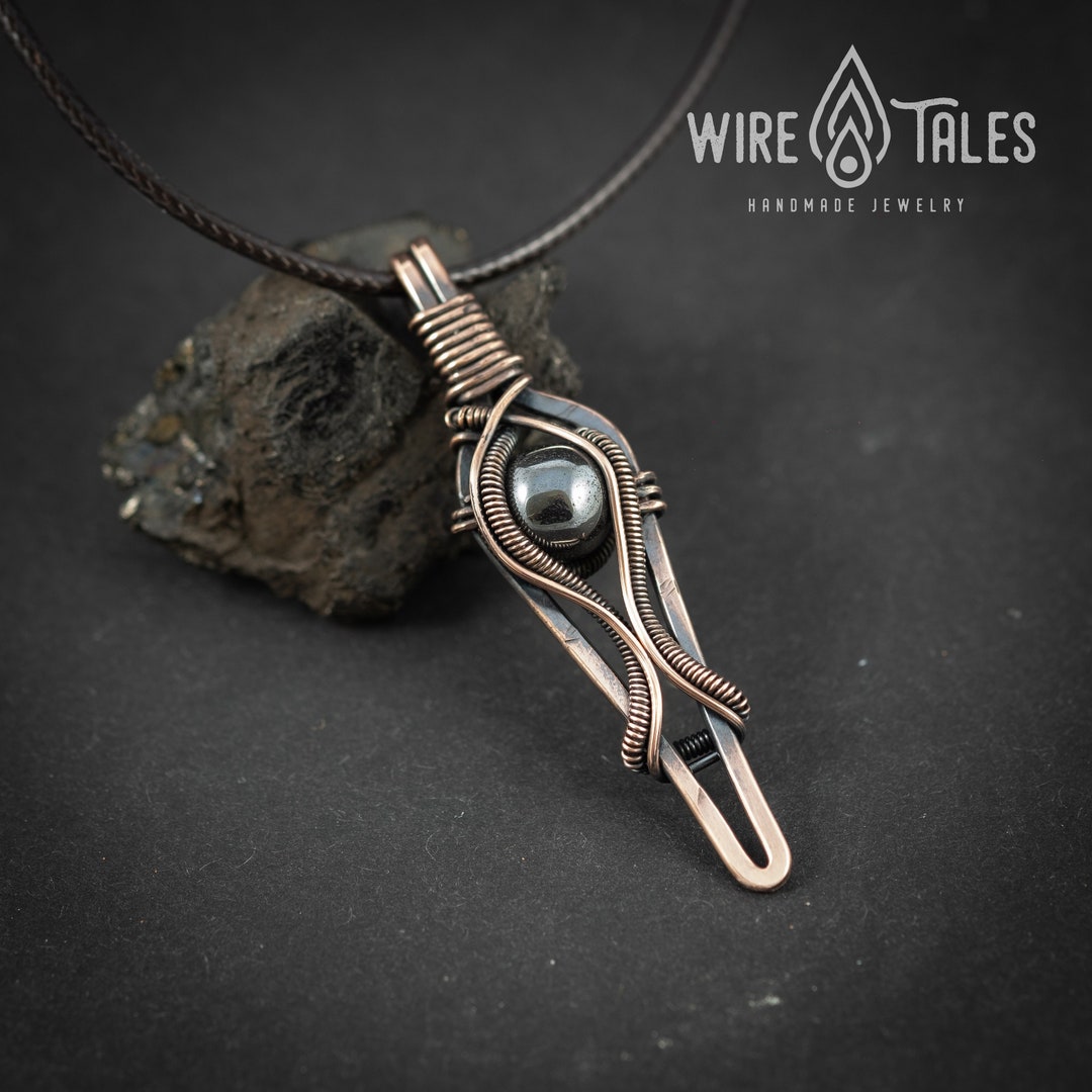 Hematite Calming Protection Anxiety Relief Necklace, Wire Wrapped ...