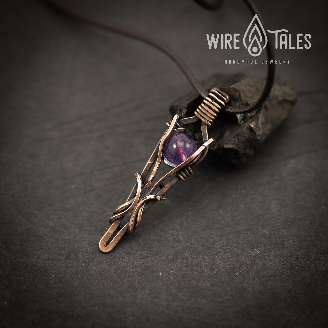 Wire Wrapped Amethyst Pendant Necklace, Protection Crystal Necklace ...