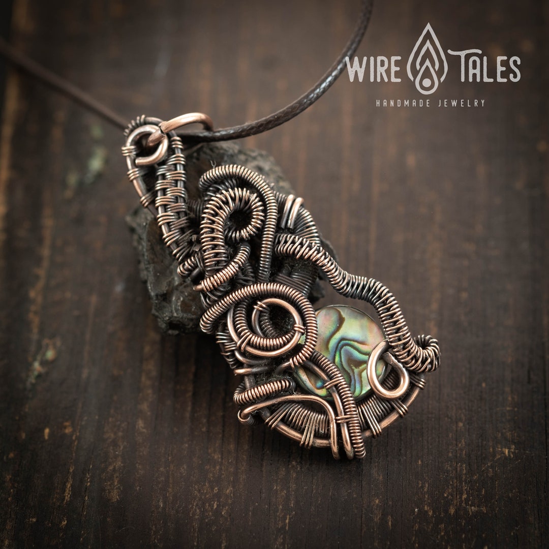 Abalone Shell Wire Wrapped Necklace for Men or Women, Natural Gemstone ...