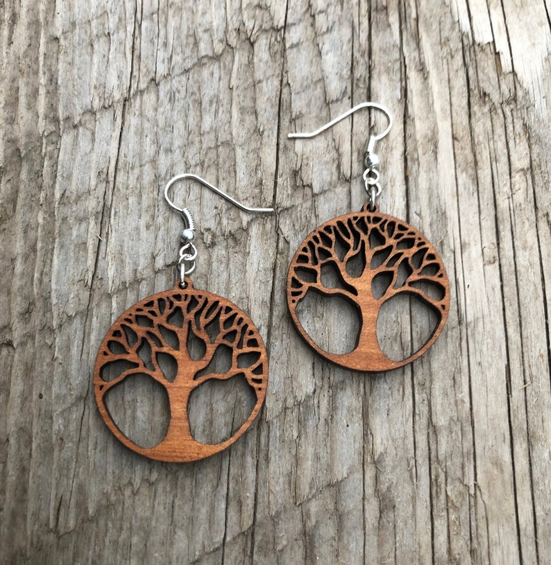 Tree of Life Wood Earrings Cherry Wood Earrings Yoga - Etsy