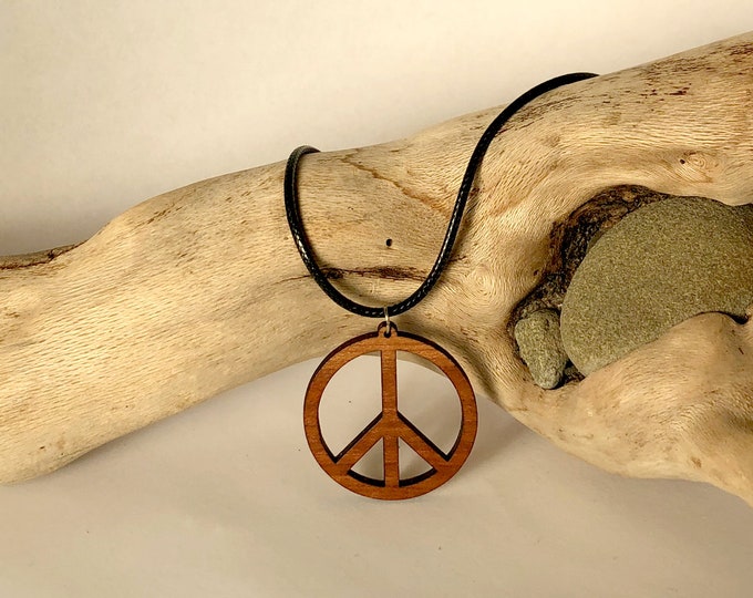 Peace Sign Wood Pendant Cherry Wood Pendant Yoga Jewelry - Etsy