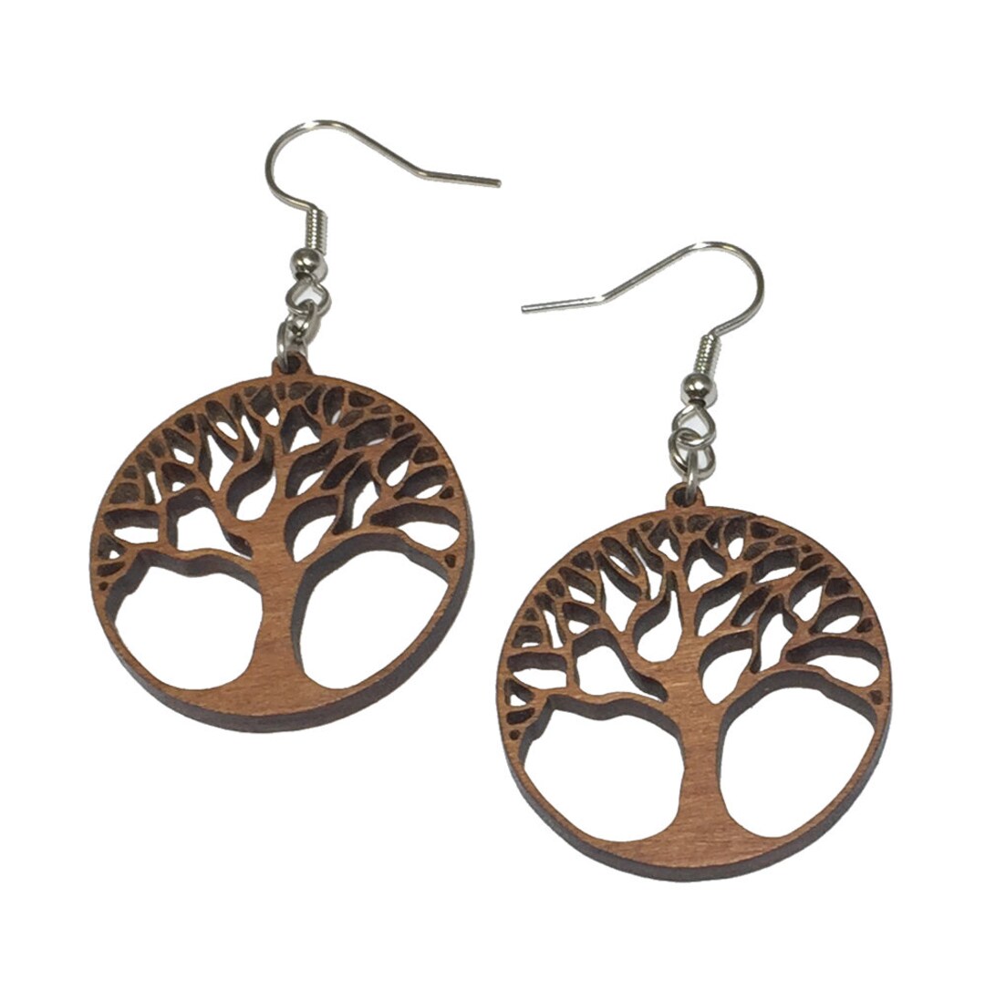 Tree of Life Wood Earrings, Cherry Wood Earrings, Yoga Jewelry, Nature ...