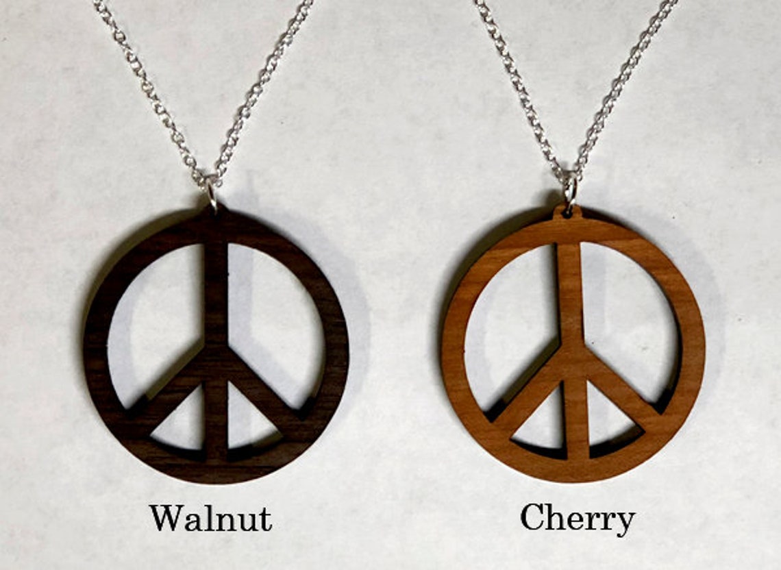 Peace Sign Wood Pendant, Cherry Wood Pendant, Yoga Jewelry, Nature ...