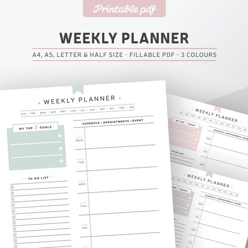 Weekly Planner Page Printable Fillable PDF Insert for Time | Etsy