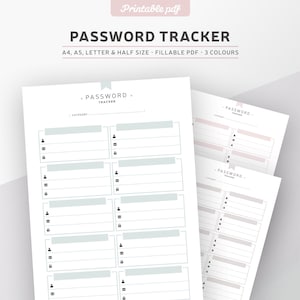 Password Tracker Printable, Fillable PDF Insert, Account Information ...