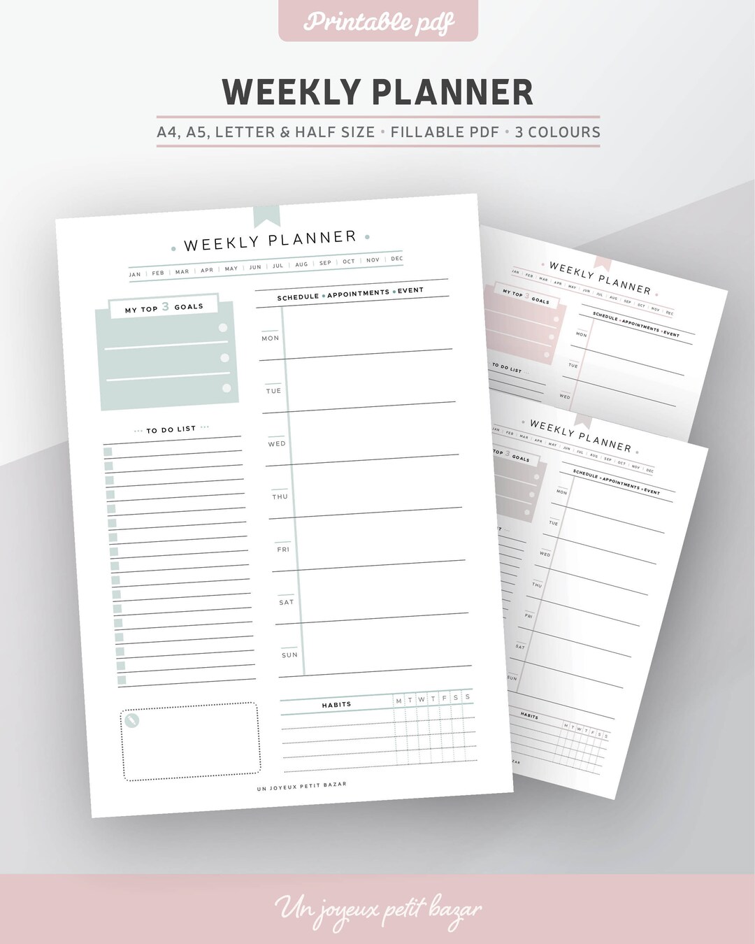 Weekly Planner Page, Printable Fillable PDF Insert for Time Management ...