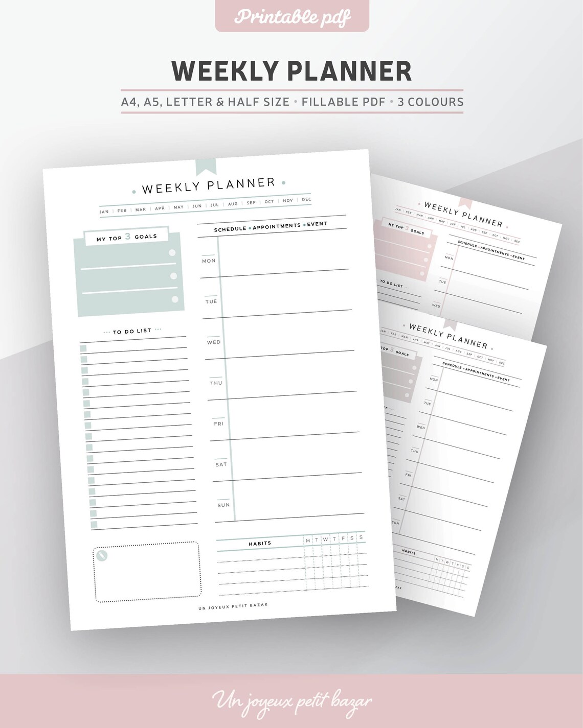 Weekly Planner Page Printable Fillable PDF Insert for Time | Etsy