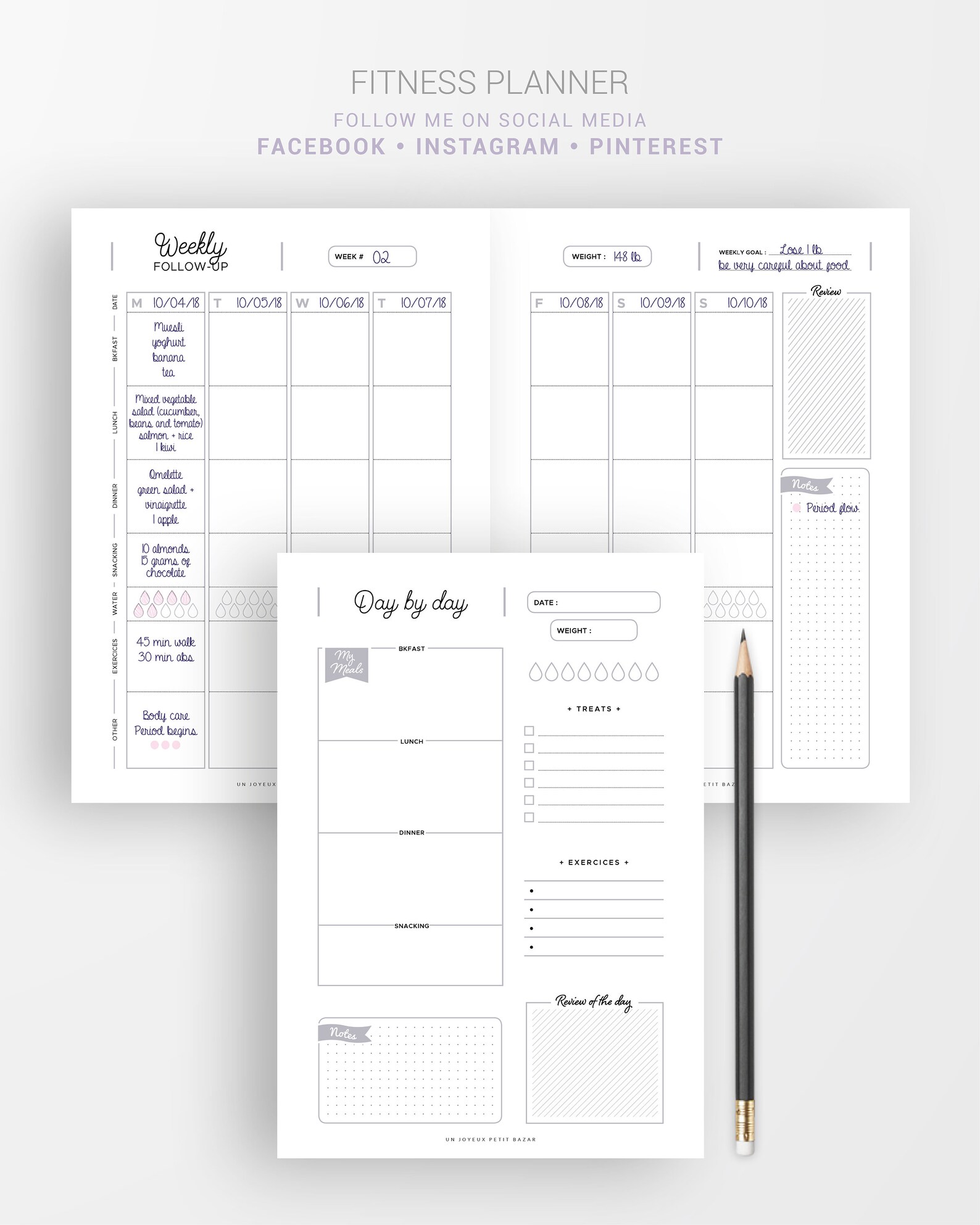 FITNESS PLANNER / Printable / Fitness Goals, Food Diary, Fitness ...