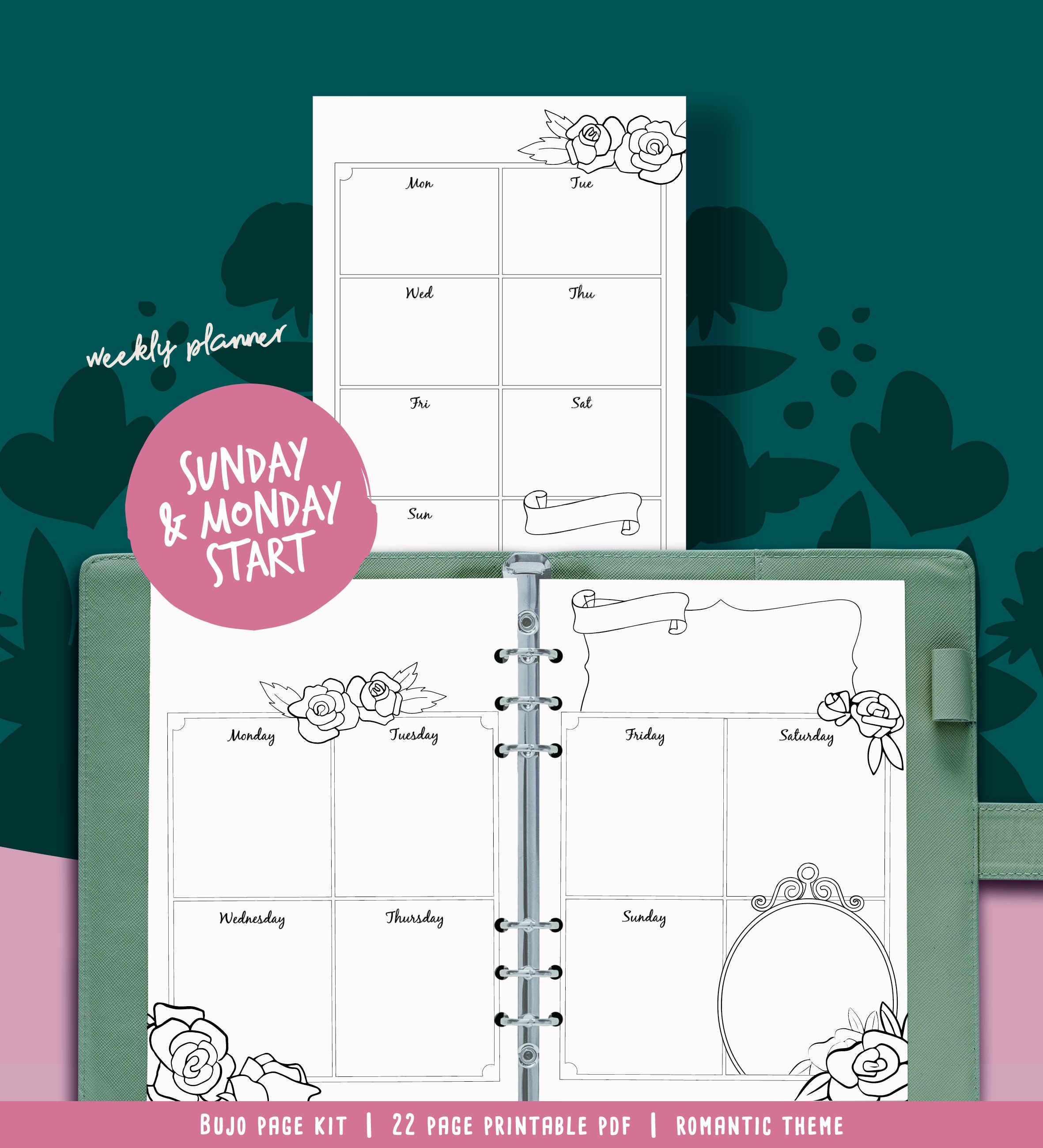 Printable Pages for Illustrated Planner, Coloring Romantic Theme ...