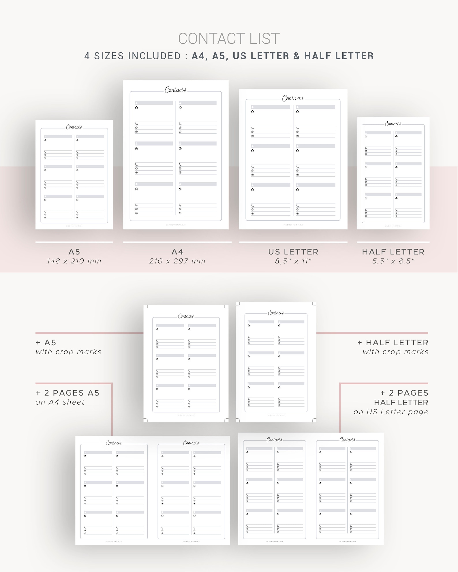 Contact Page Printable, Address Book, Contact List, Contact Book, Phone ...