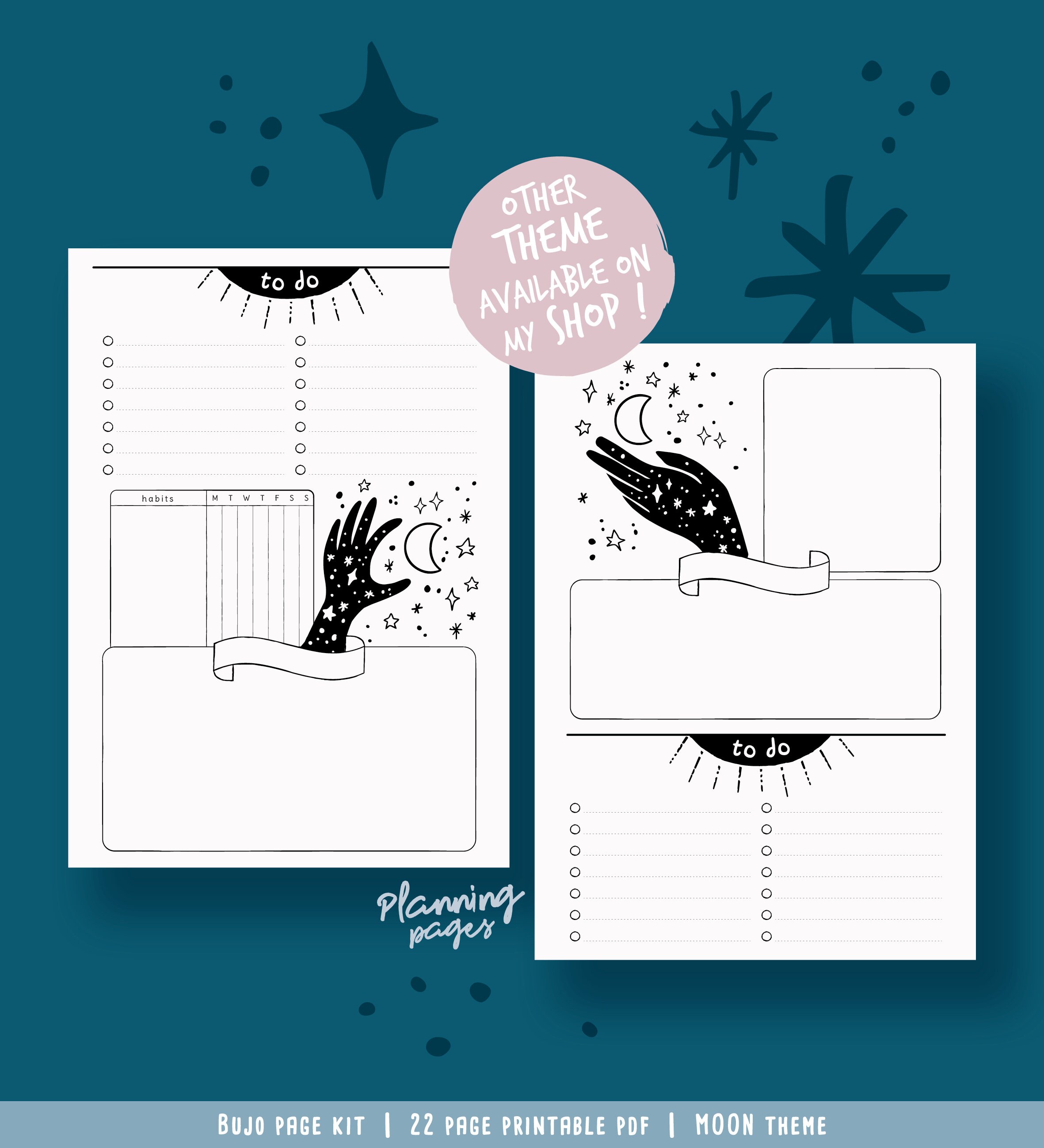 Printable Pages for Illustrated Planner Coloring Moon Theme - Etsy
