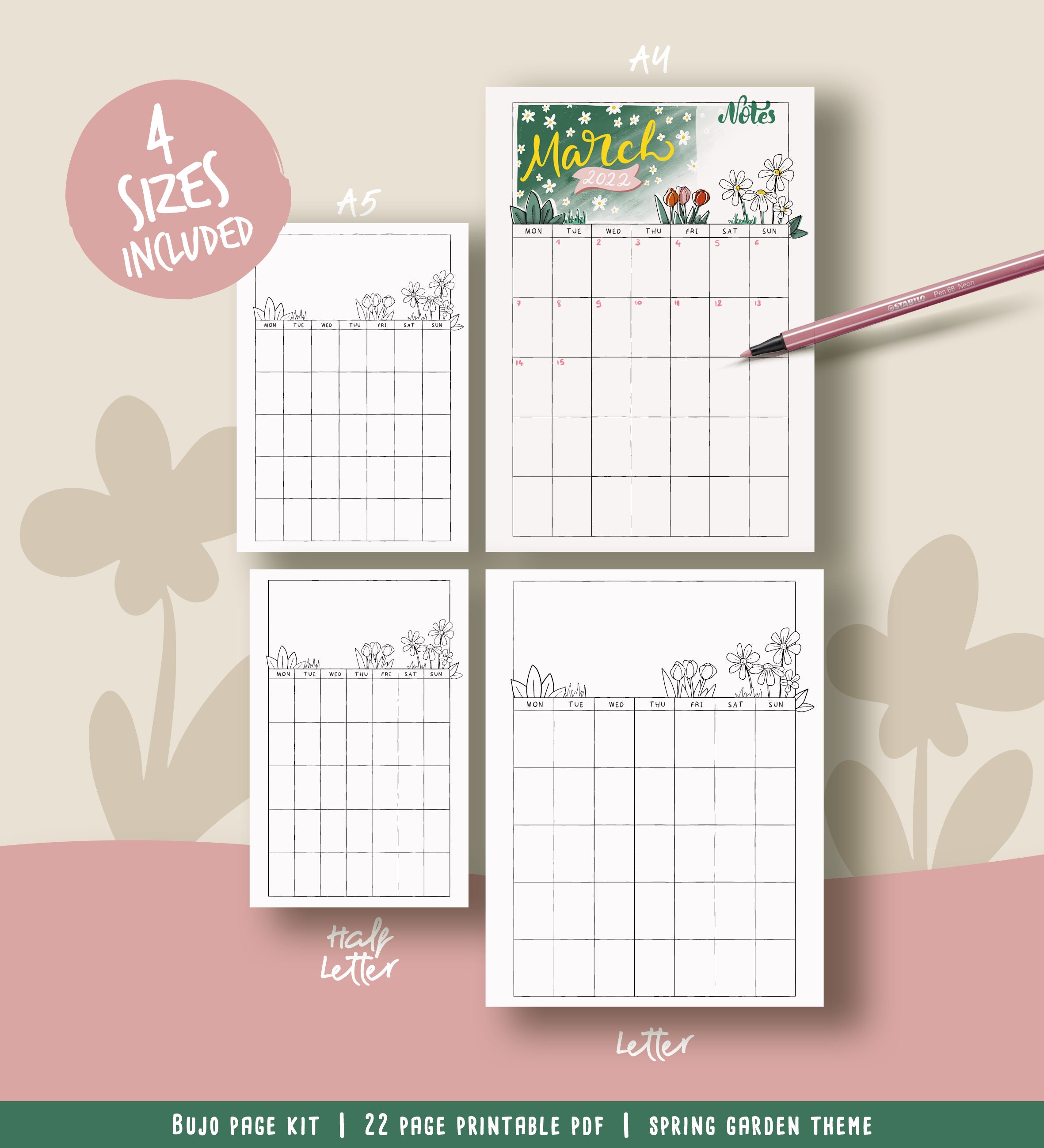 Printable Pages for Illustrated Planner, Coloring Spring Theme, Undated ...