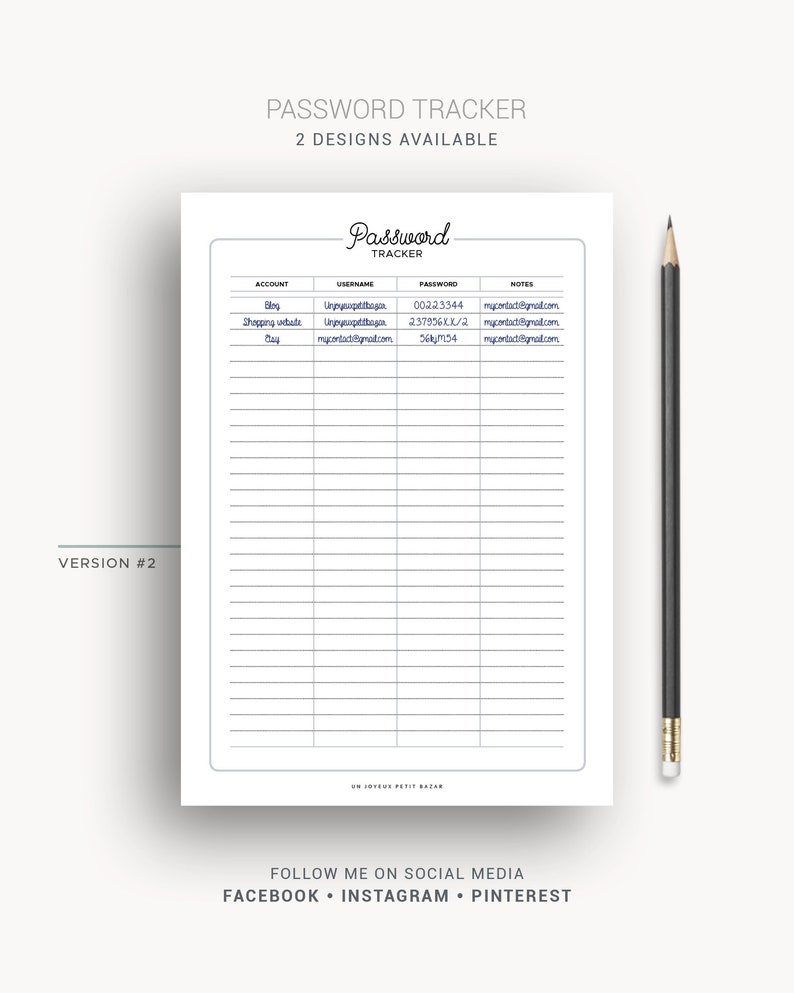 PASSWORD TRACKER / Printable / Account Information Tracker, Pass Code ...
