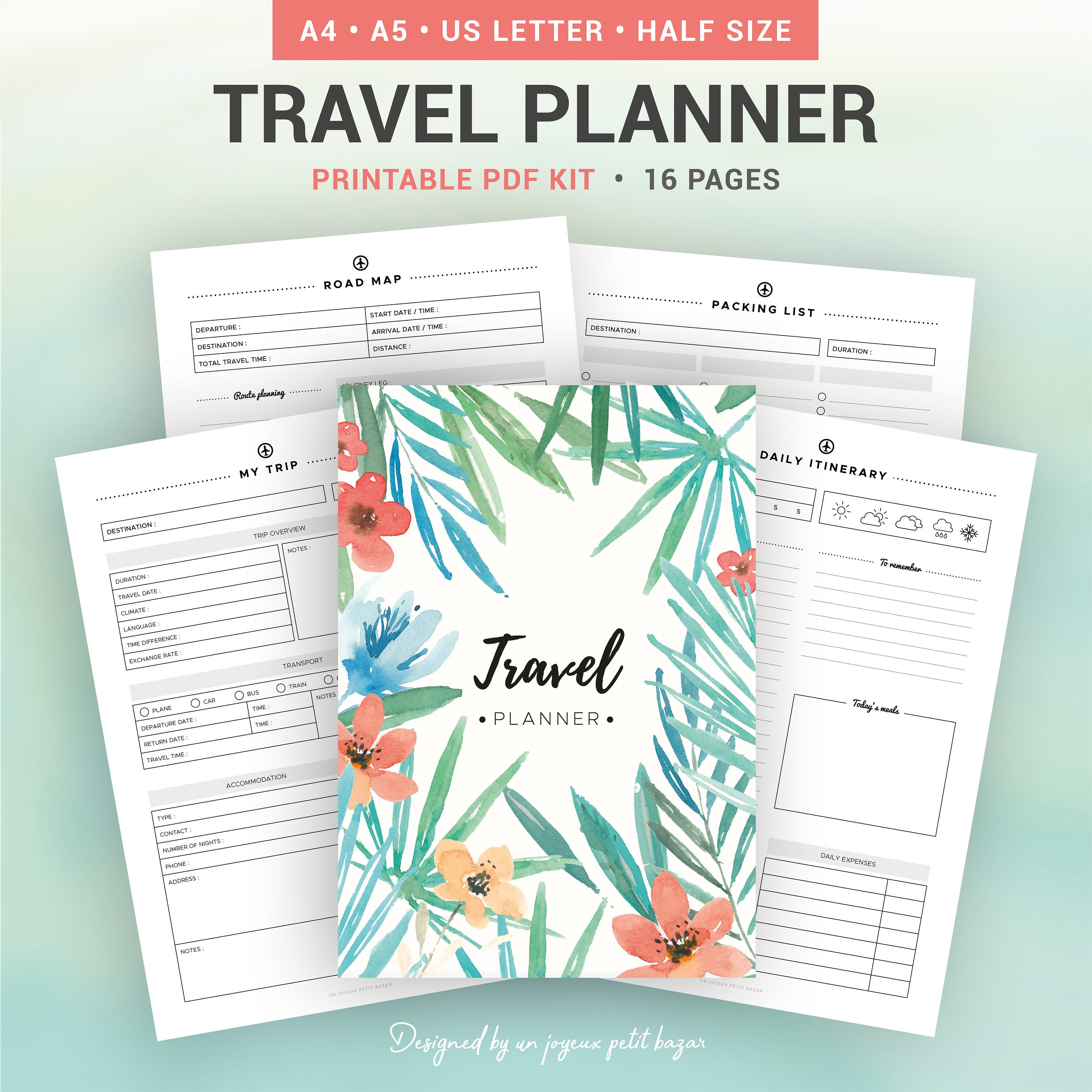 TRAVEL PLANNER, Printable Planner, Packing List, Road Map, Daily ...