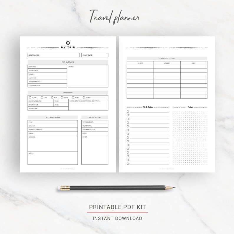 TRAVEL PLANNER, Printable Planner, Packing List, Road Map, Daily ...