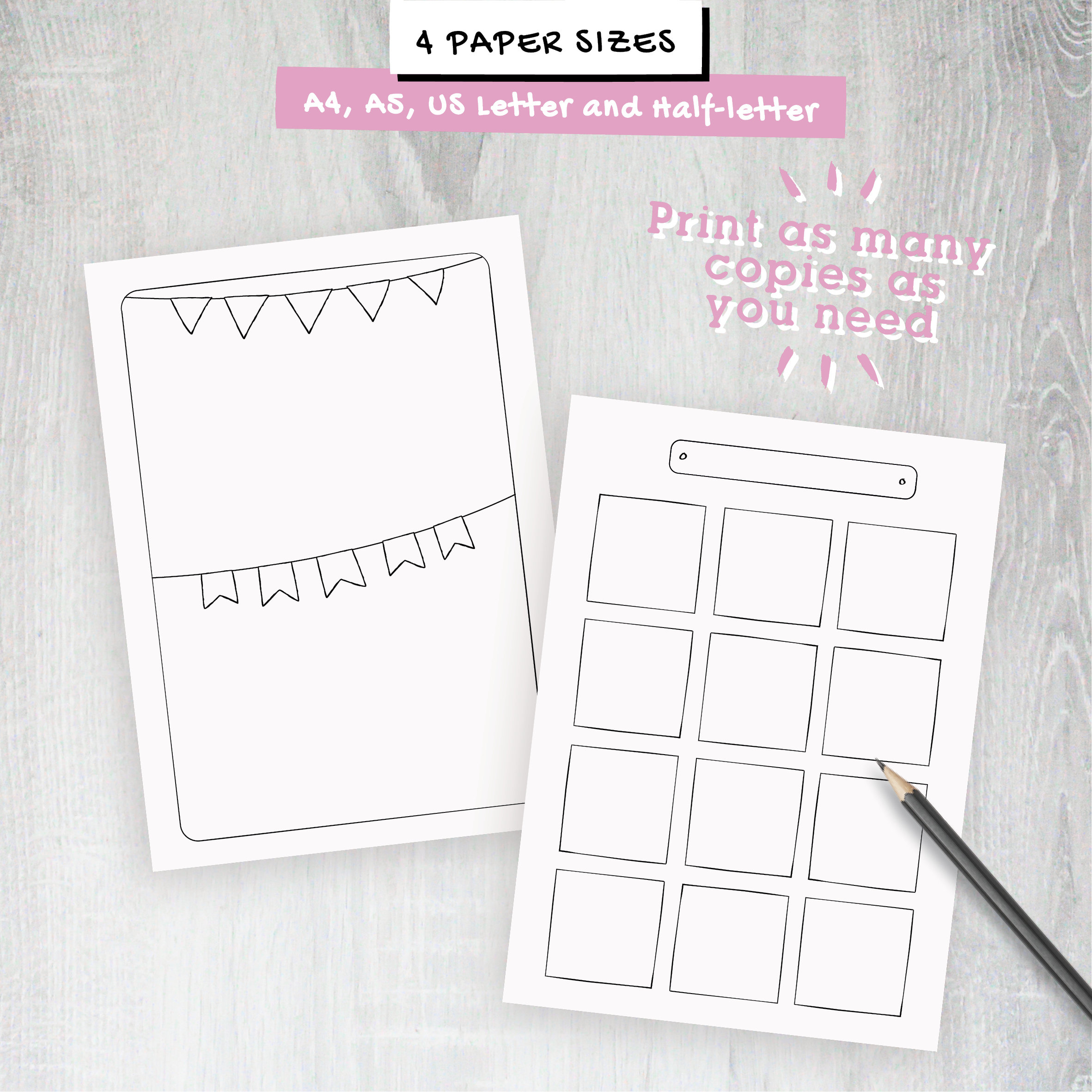 Illustrated Printable Pages, Page Templates for Bullet, Dotted Grid and ...