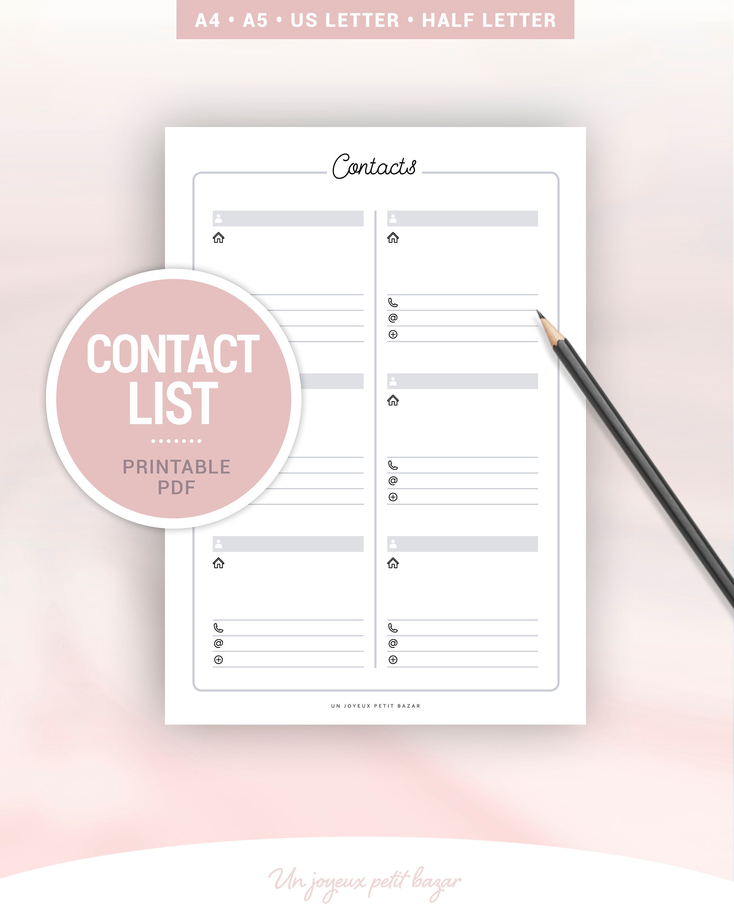 Contact Page Printable, Address Book, Contact List, Contact Book, Phone ...