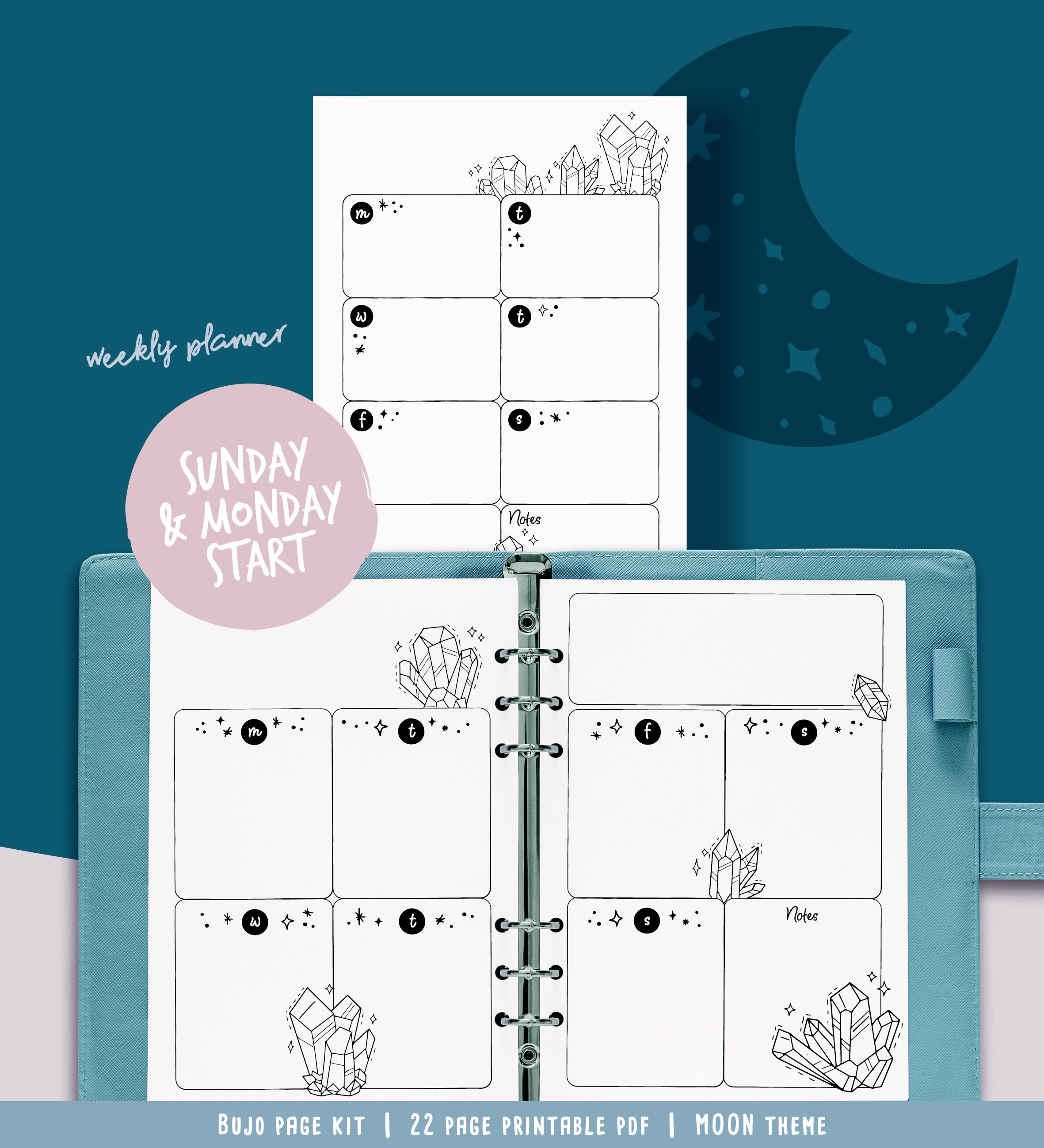 Printable Pages for Illustrated Planner Coloring Moon Theme - Etsy