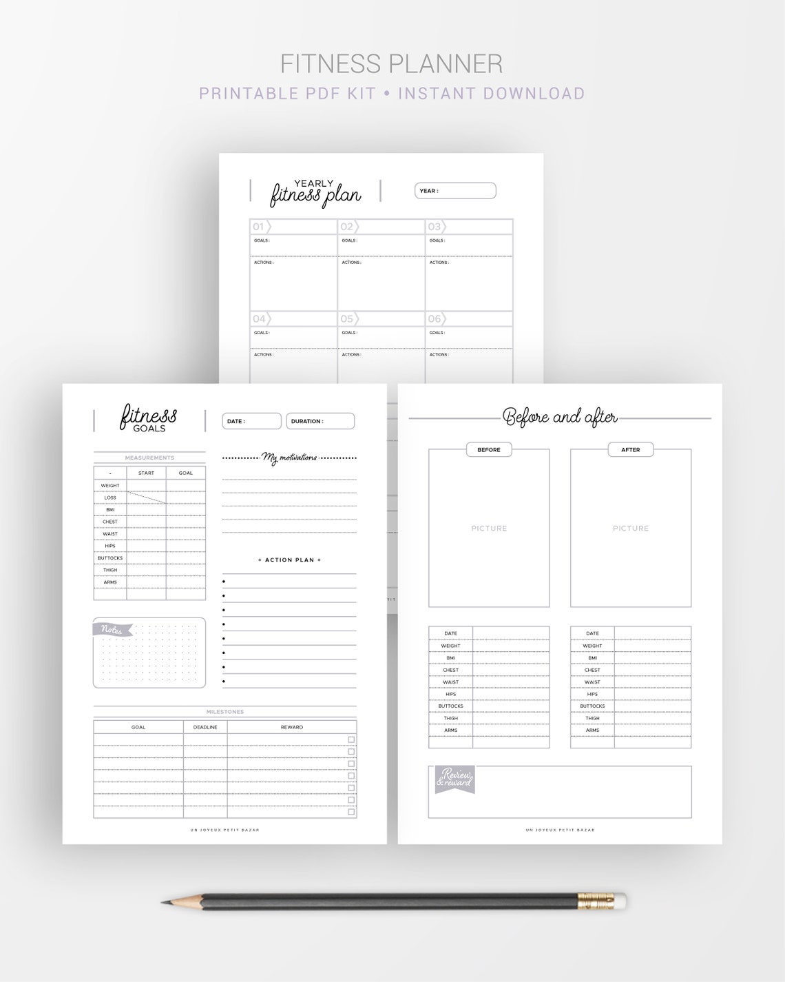 FITNESS PLANNER / Printable / Fitness Goals, Food Diary, Fitness ...