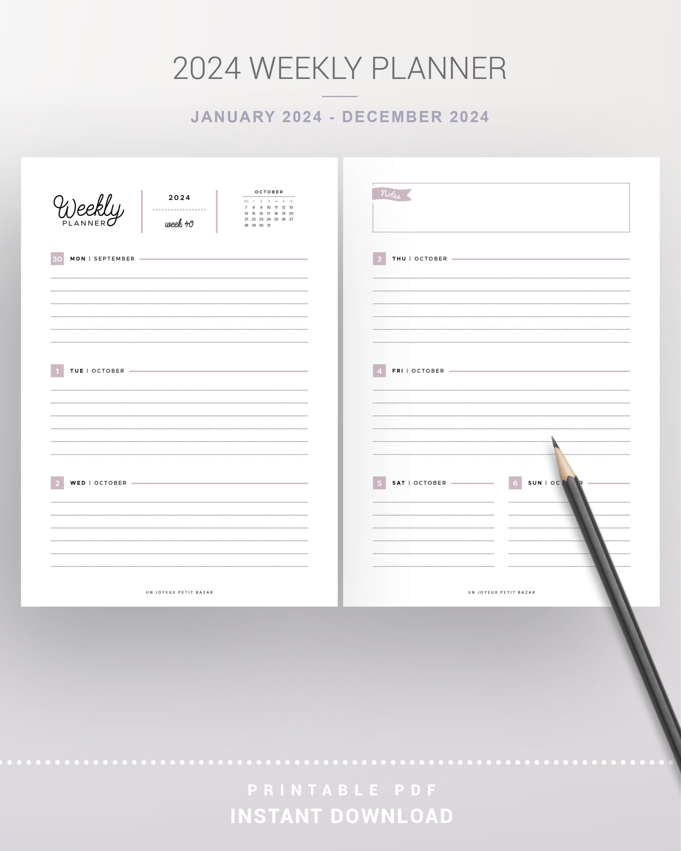 2024 WEEKLY PLANNER PRINTABLE, Agenda Refill, Pdf Diary, Organiser ...