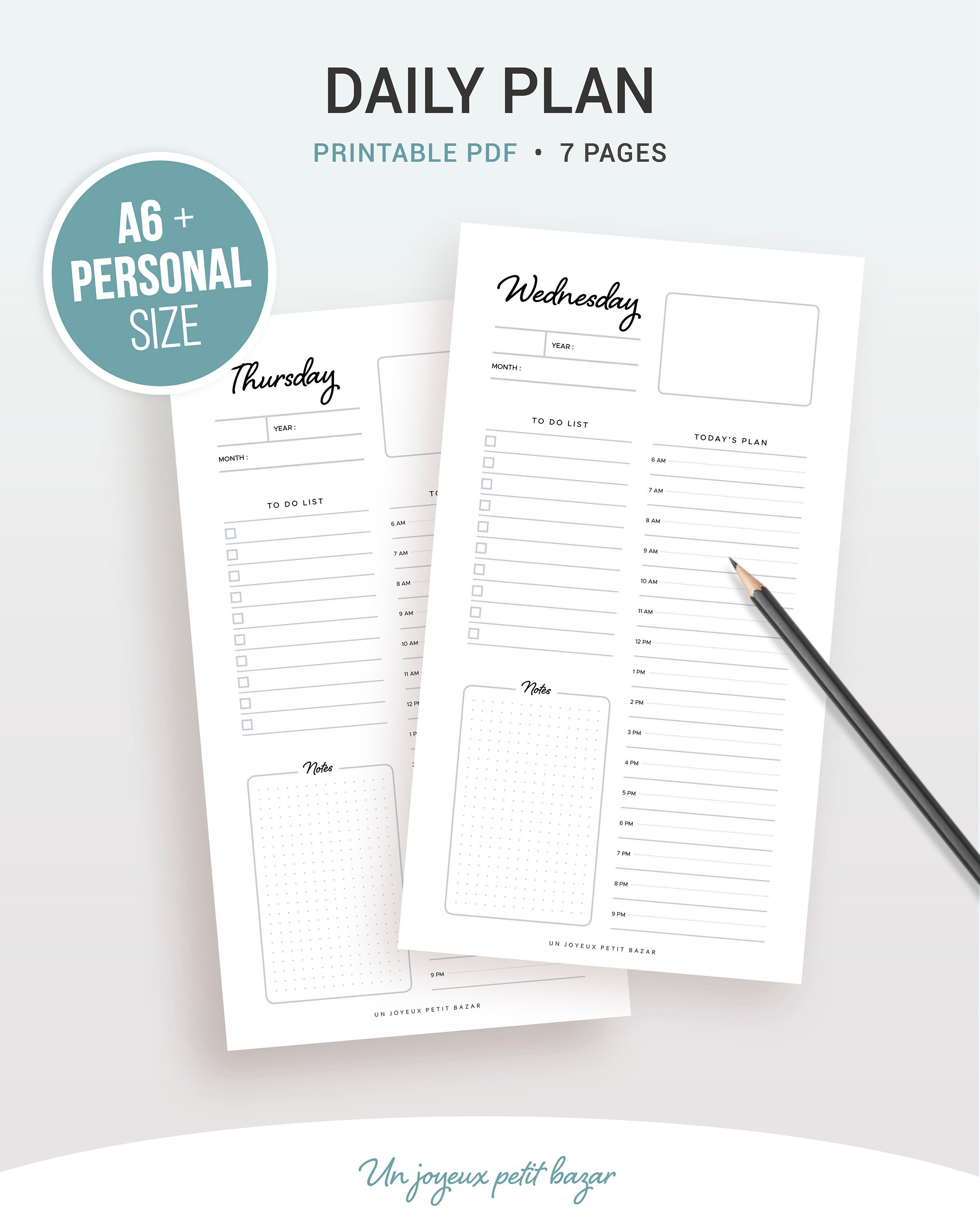 DAILY PLAN, Undated Daily Planner, Daily Diary, Printable Planner, 366 ...