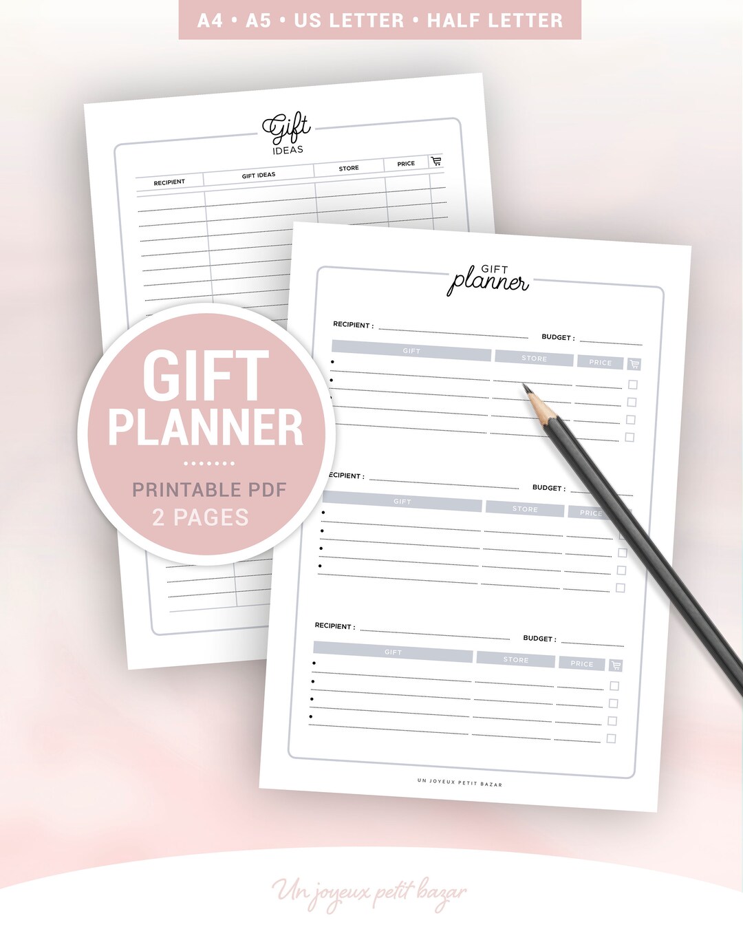 GIFT PLANNER, Printable Inserts, Gift Ideas, Gift List, Organization ...