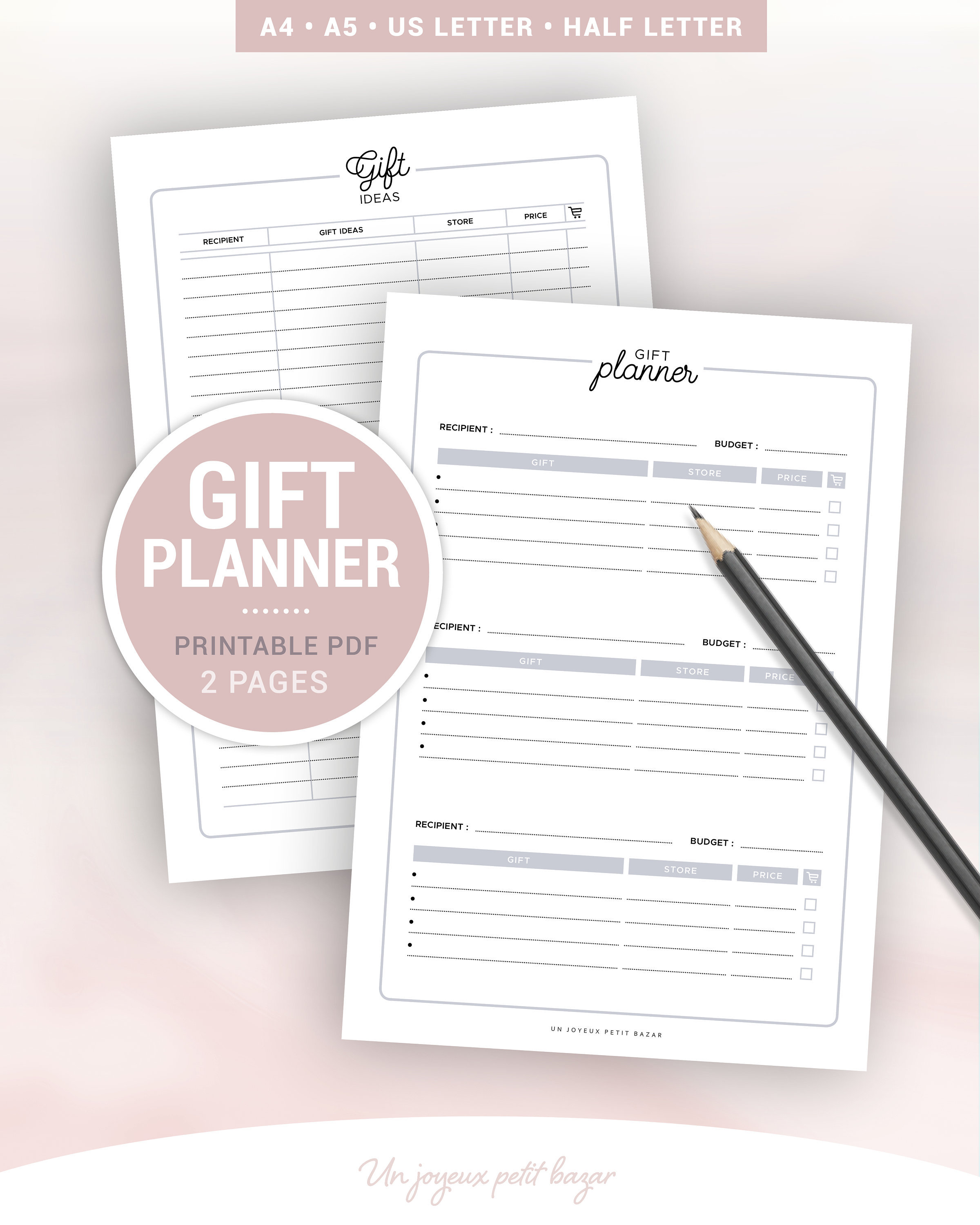 GIFT PLANNER, Printable Inserts, Gift Ideas, Gift List, Organization ...