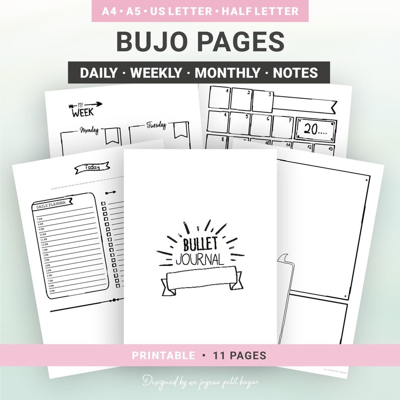 Illustrated Printable Pages for Planner, Undated Monthly Calendar ...