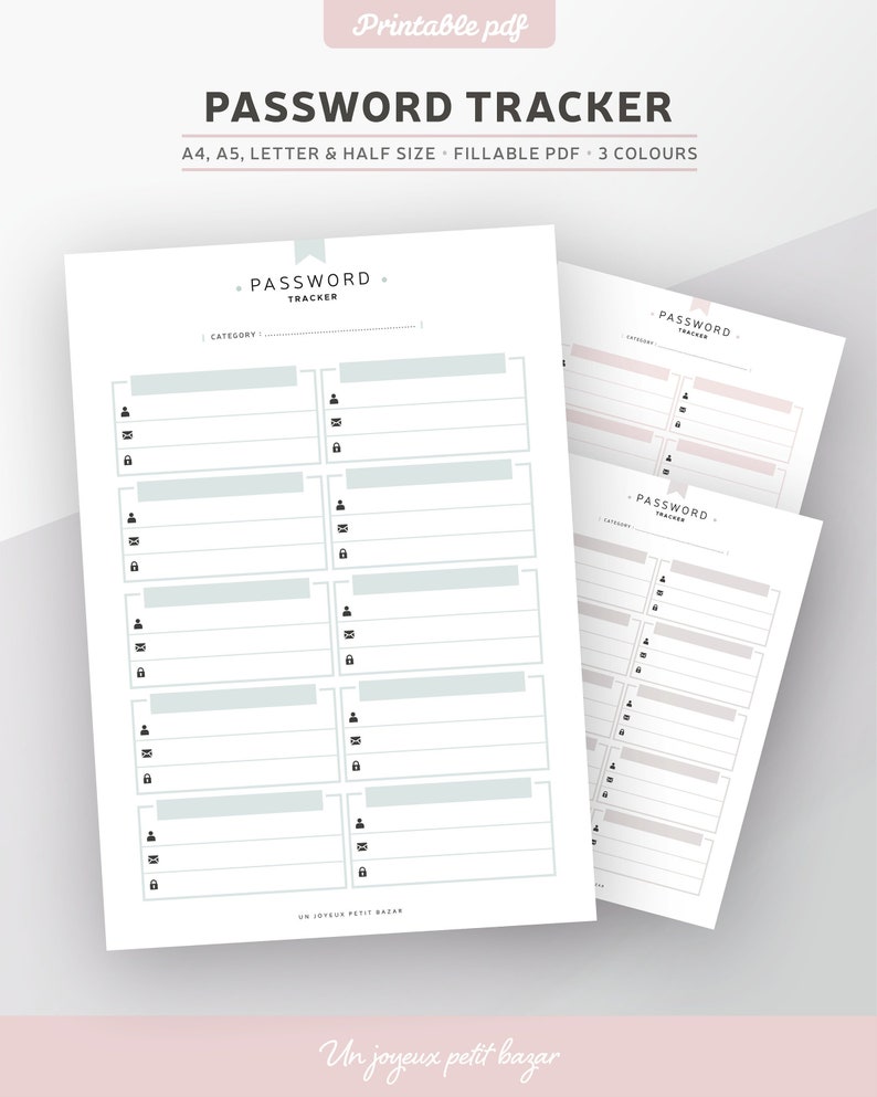 Password Tracker Printable, Fillable PDF Insert, Account Information ...