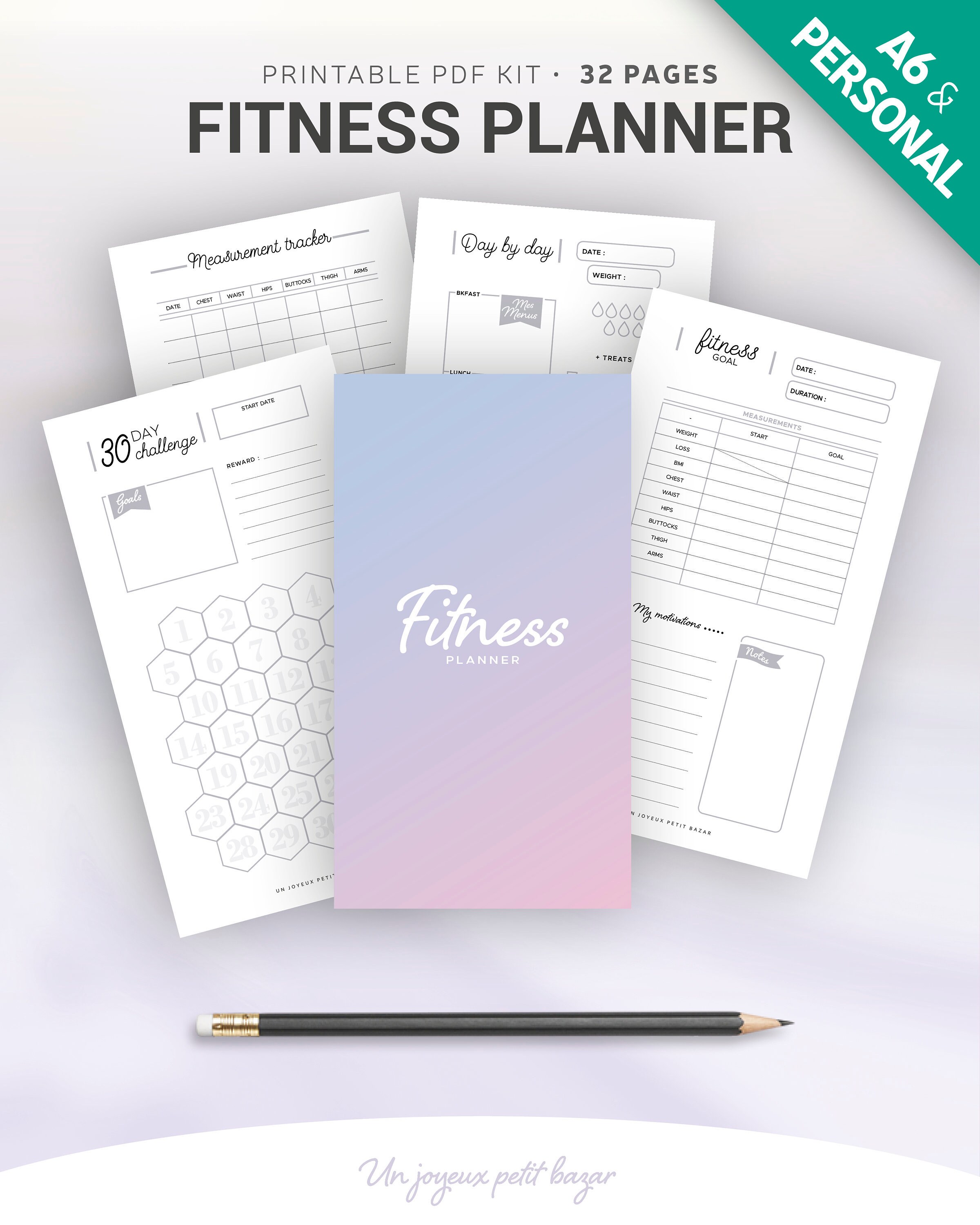 FITNESS PLANNER Printable, Fitness Goals, Food Diary, Fitness Challenge ...