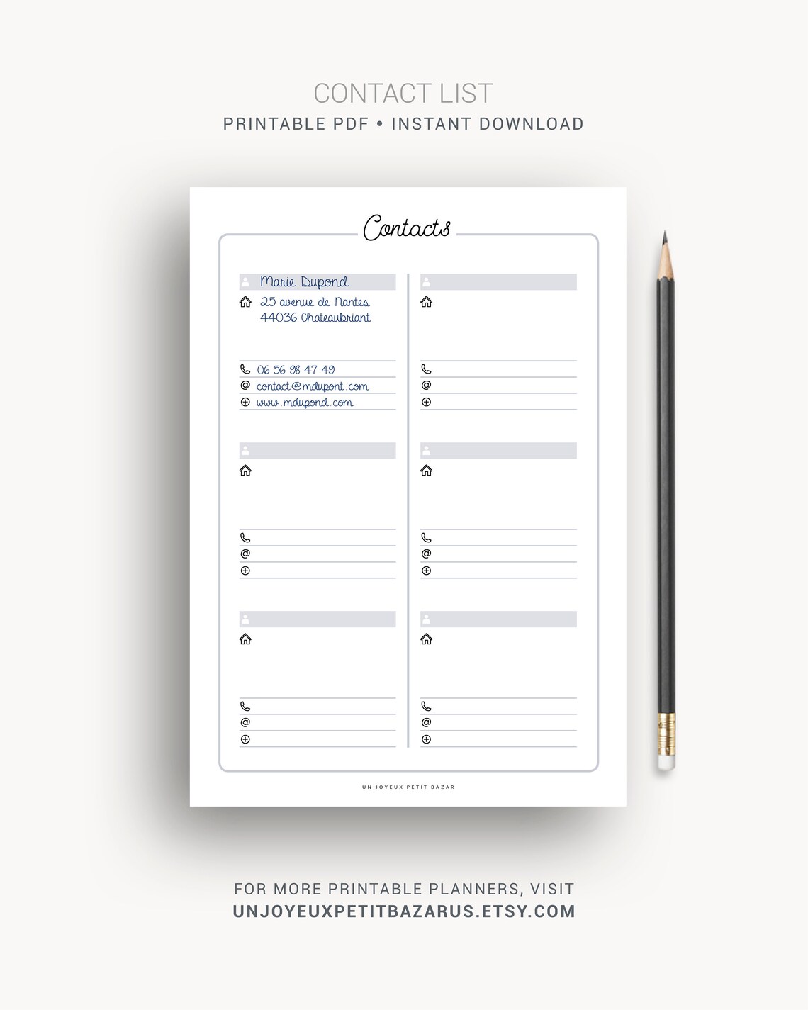 Contact Page Printable, Address Book, Contact List, Contact Book, Phone ...