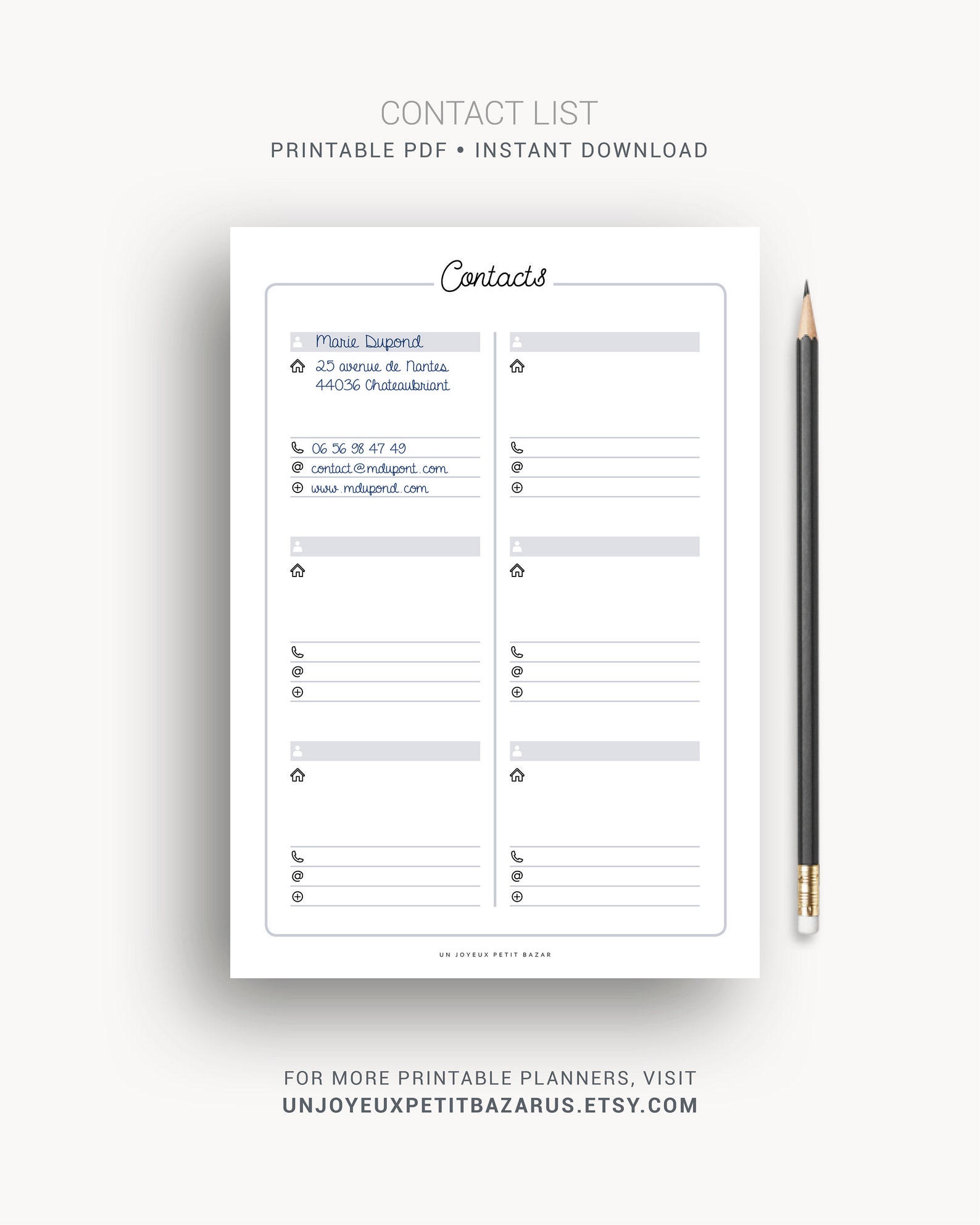 Contact Page Printable, Address Book, Contact List, Contact Book, Phone ...