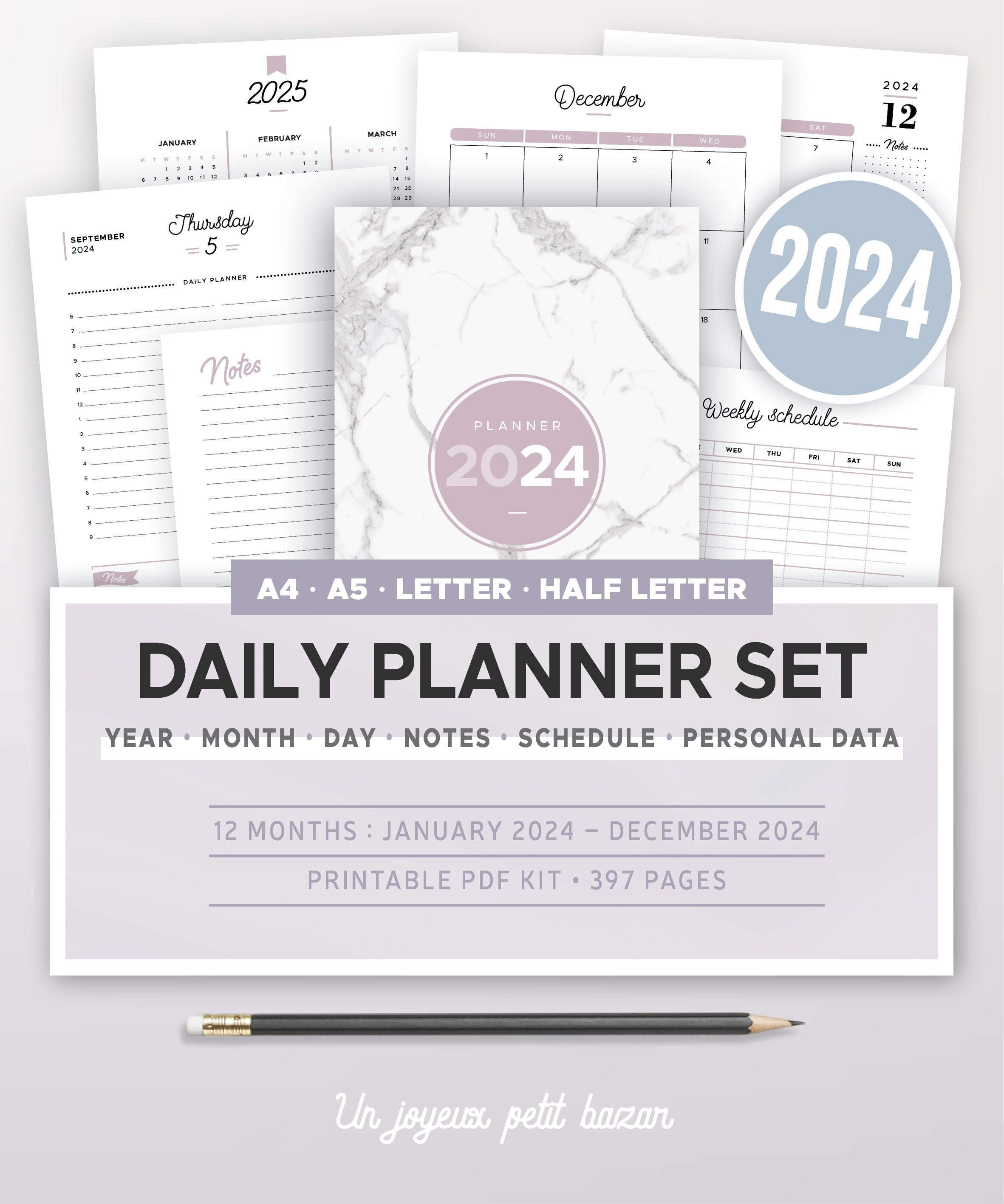 2024 DAILY PLANNER KIT Printable, Yearly and Monthly Calendar, Daily ...