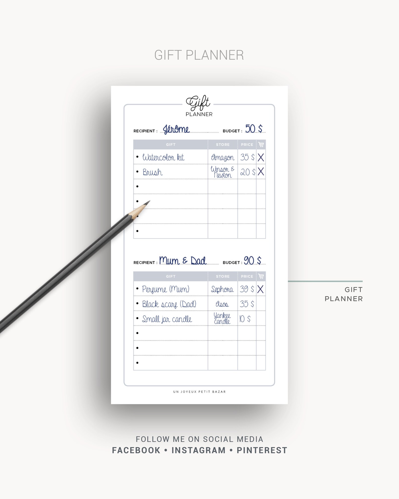 Gift Tracker, Christmas Gift Planner, Birthday Gift Ideas, Family Gift ...