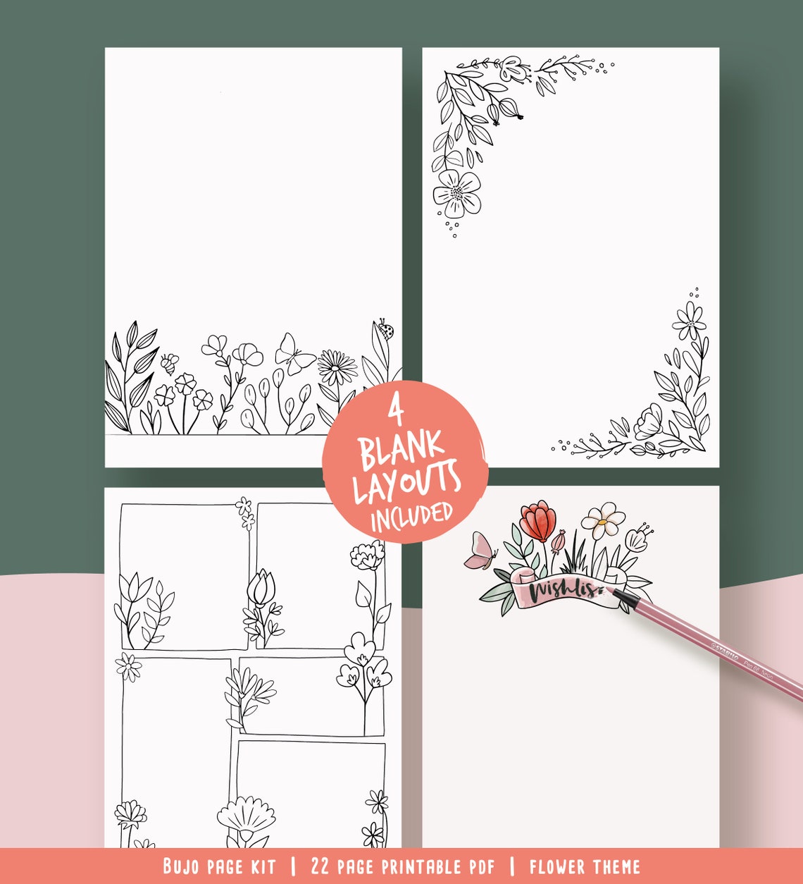 Printable Pages for Illustrated Planner, Coloring Flower Theme, Undated ...