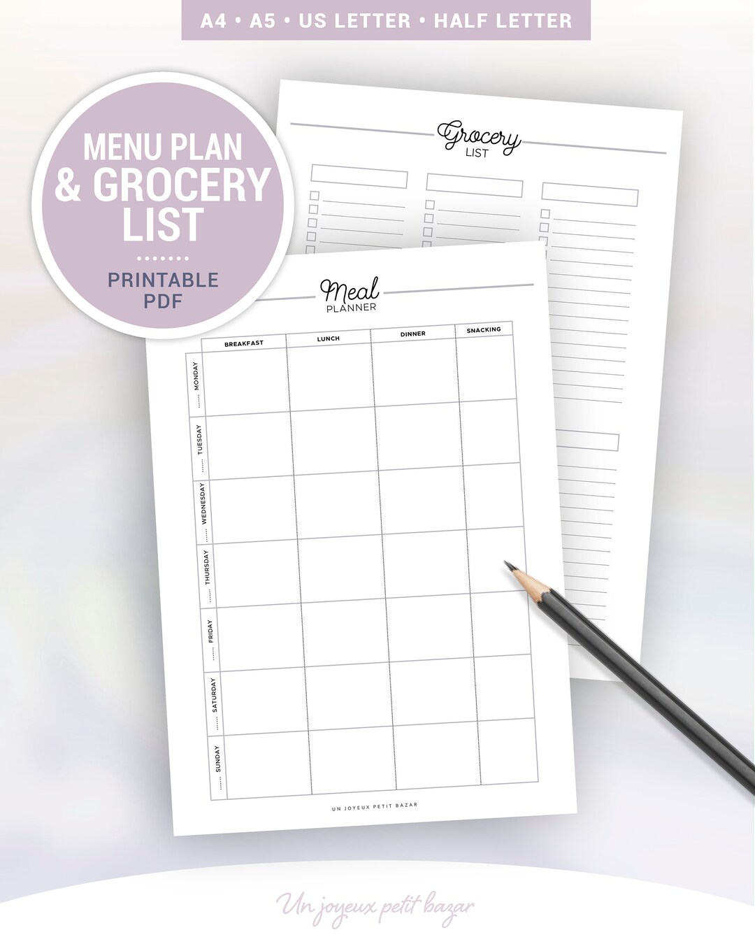 MEAL PLANNER & Grocery List, Printable, Planner Inserts, Weekly Meal ...