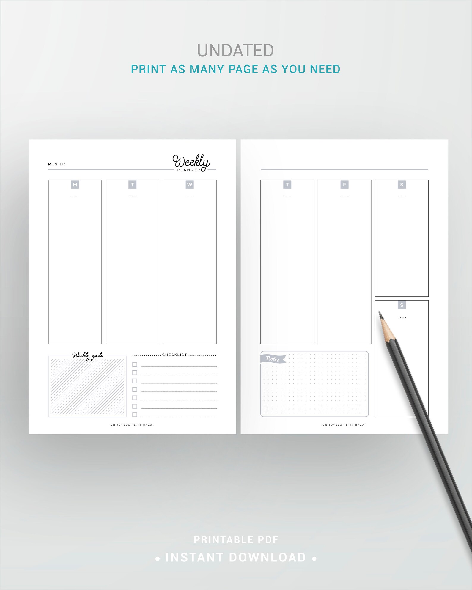 WEEKLY PLANNER PAGES / Printable / Undated Planner Pages, Blank Weekly ...
