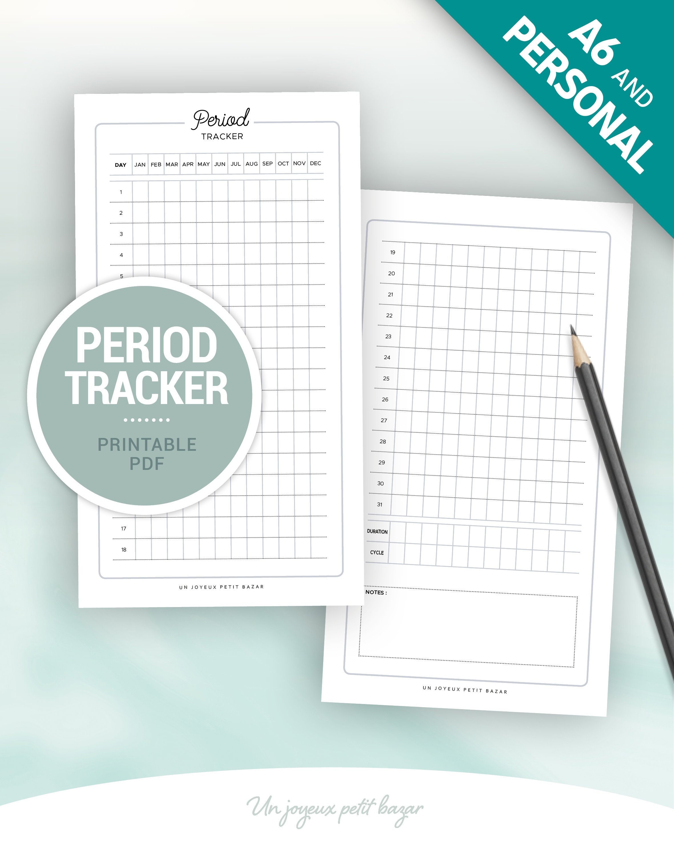 Period Tracker, Printable Planner Inserts for A6 and Personal Sizes, Menstrual Period and ...