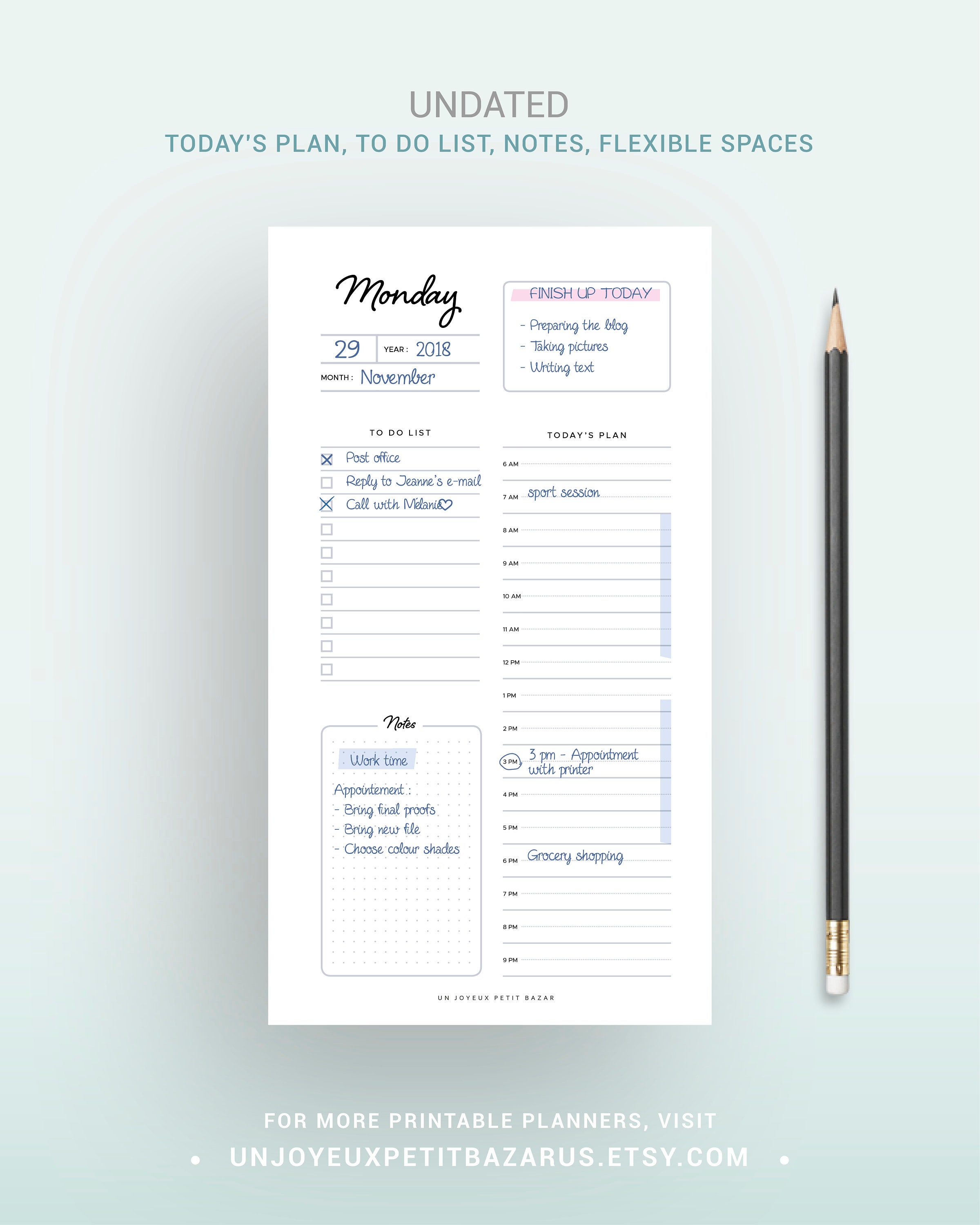 DAILY PLAN, Undated Daily Planner, Daily Diary, Printable Planner, 366 ...