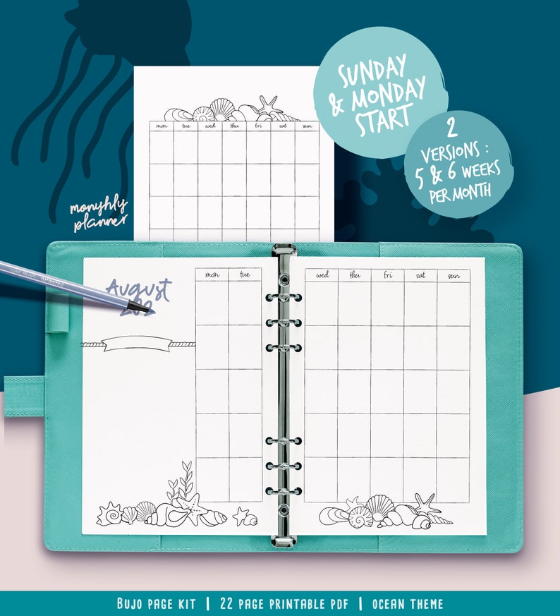 Printable Pages for Illustrated Planner, Coloring Marine Theme, Undated ...