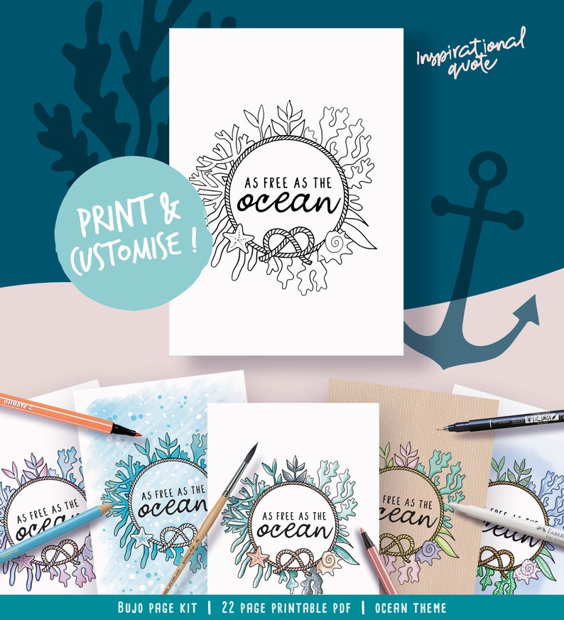 Printable Pages for Illustrated Planner, Coloring Marine Theme, Undated ...