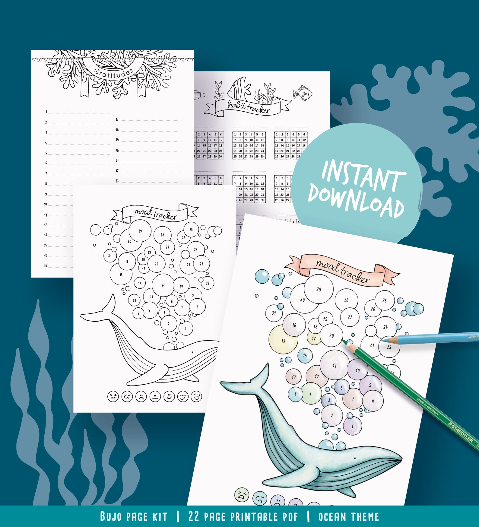 Printable Pages for Illustrated Planner, Coloring Marine Theme, Undated ...