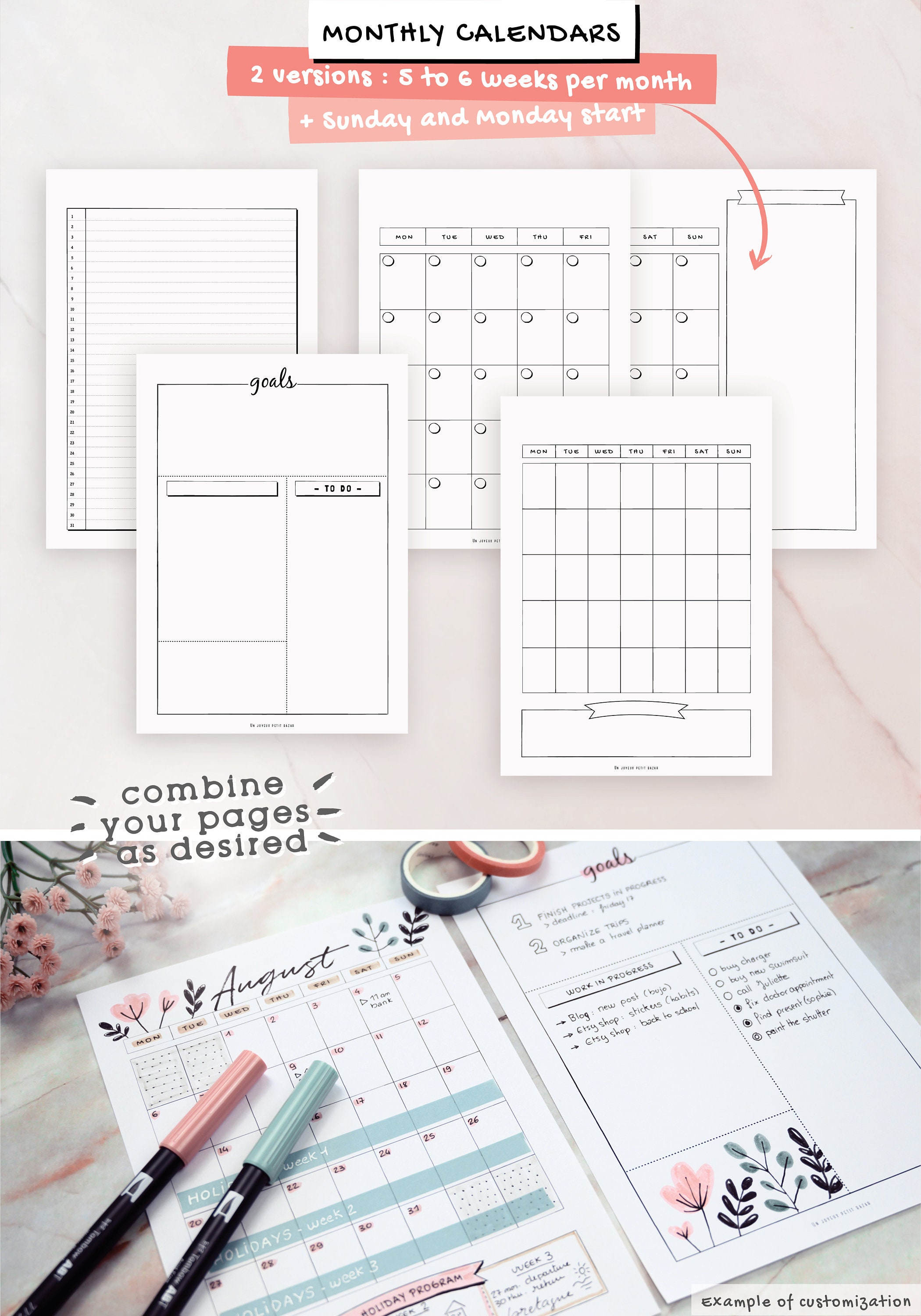 Illustrated Printable Pages for Bujo Undated Planner Inserts - Etsy