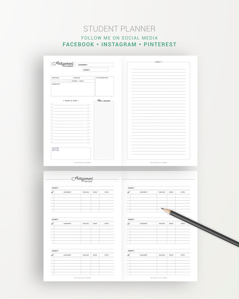 STUDENT PLANNER / Printable / Homework Planner, School, Lesson Planner ...