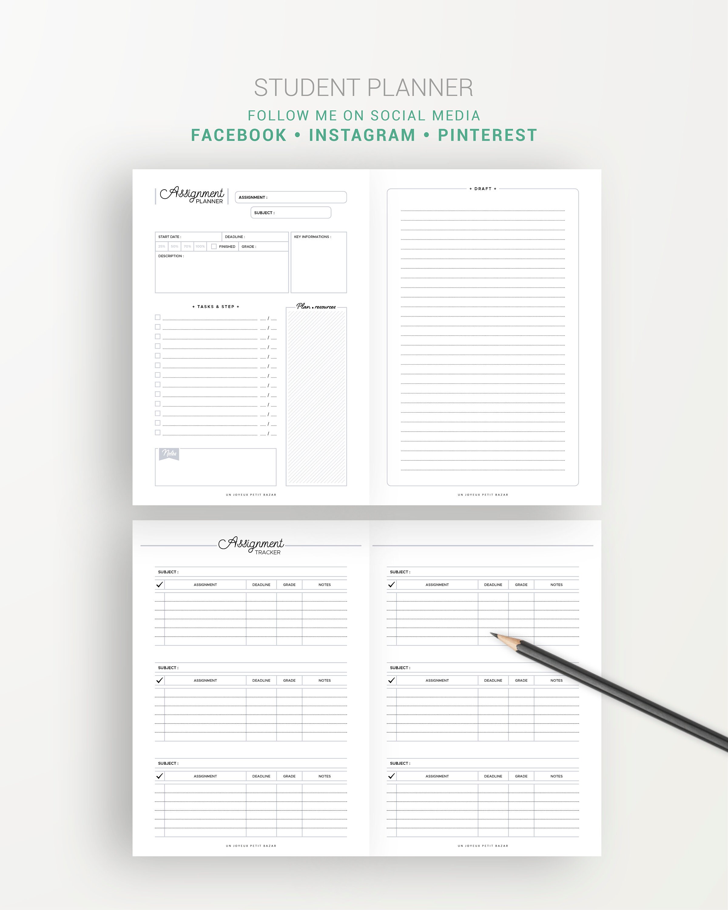 STUDENT PLANNER / Printable / Homework Planner, School, Lesson Planner ...