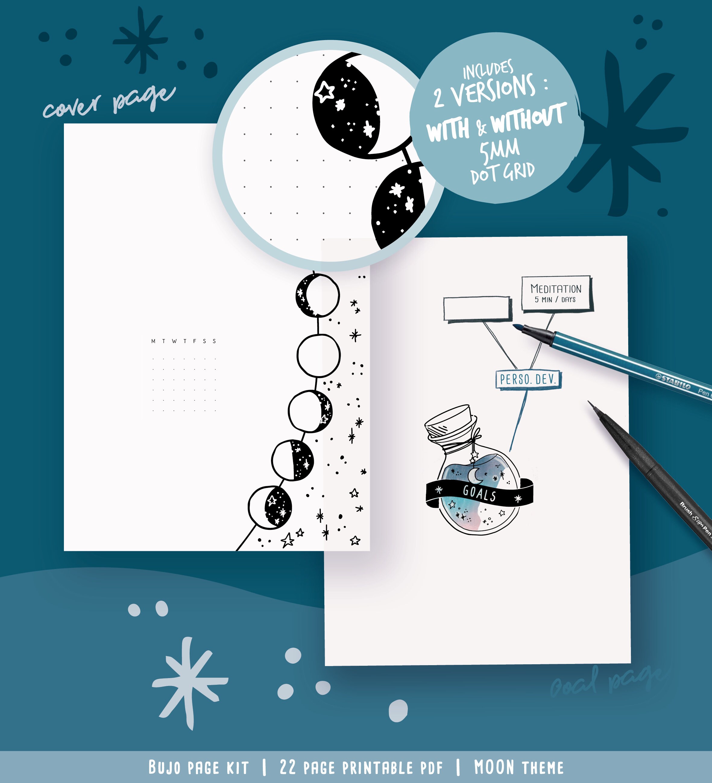Printable Pages for Illustrated Planner Coloring Moon Theme - Etsy