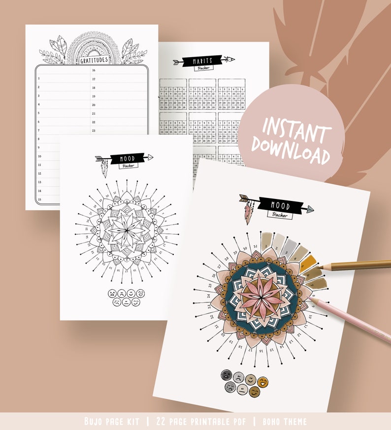 Printable Pages for Illustrated Planner, Coloring Boho Theme, Undated ...