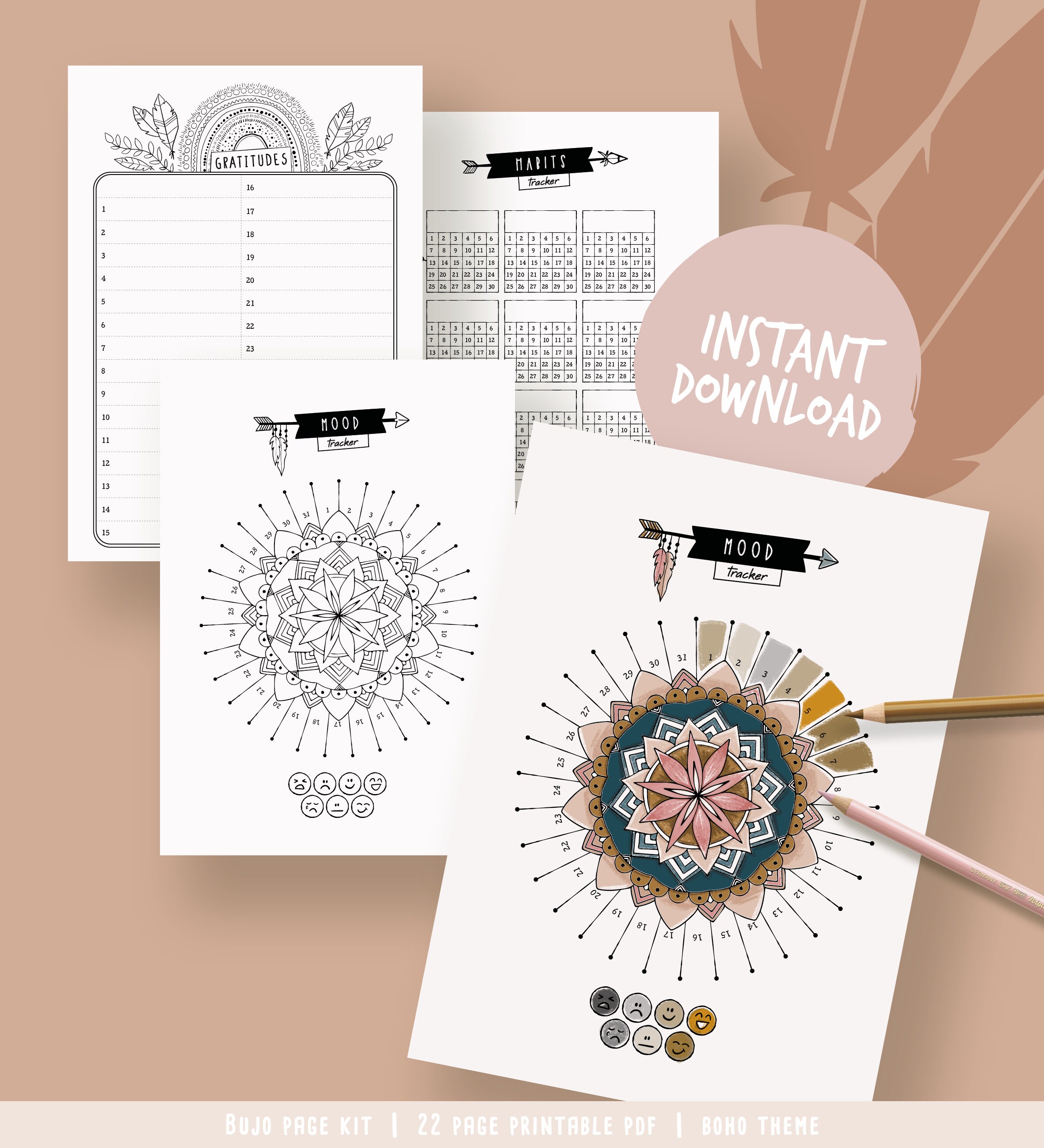 Printable Pages for Illustrated Planner, Coloring Boho Theme, Undated ...