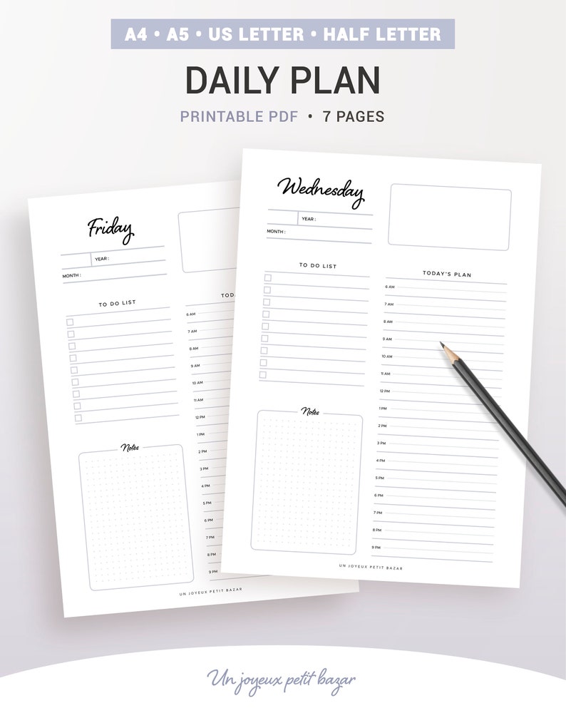 DAILY PLAN, Undated Daily Planner, Daily Diary, Printable Planner, 366 ...
