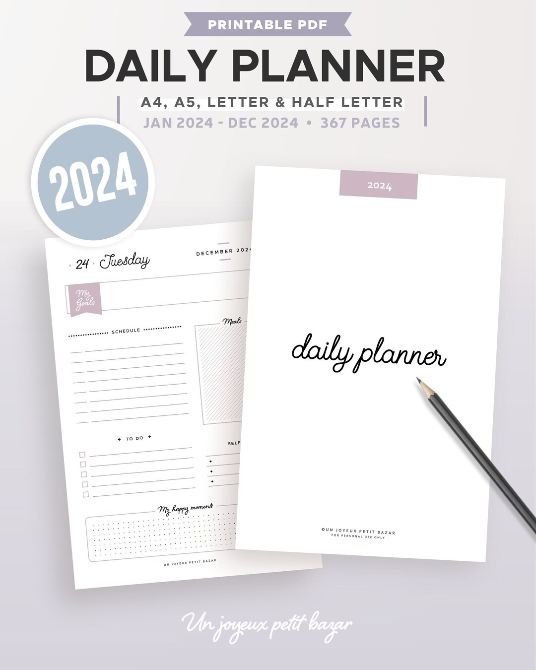 2024 DAILY PLANNER PRINTABLE, Agenda Refill, Pdf Diary, Organiser ...
